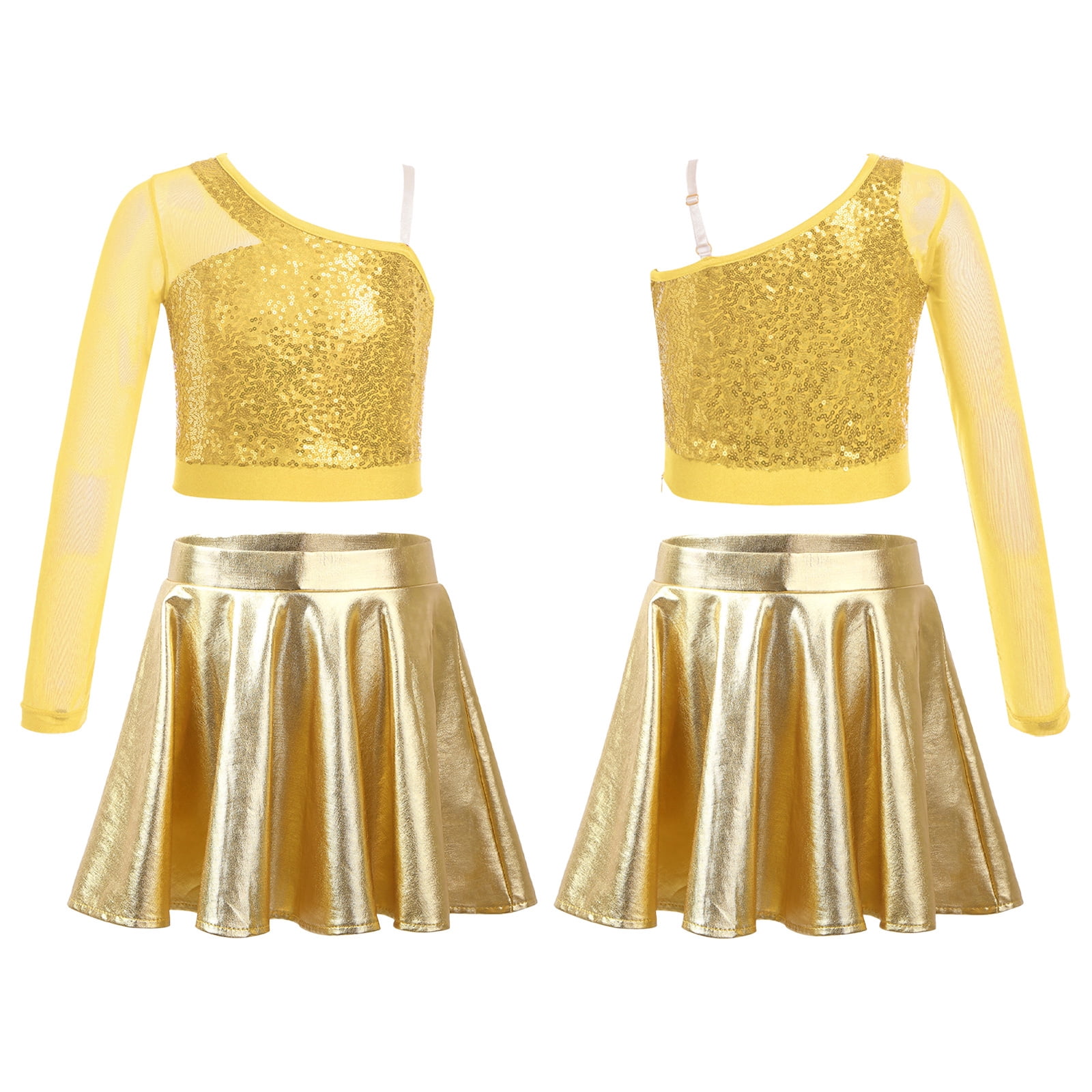 iixpin Girls Sequins Hip Hop Jazz Dance Dress Outfits Kids Metallic ...