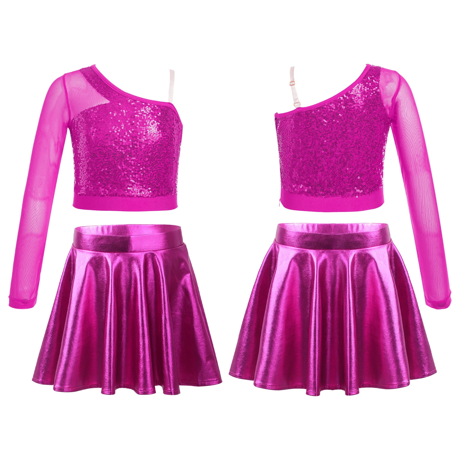 iixpin Girls Sequins Hip Hop Jazz Dance Dress Outfits Kids Metallic ...