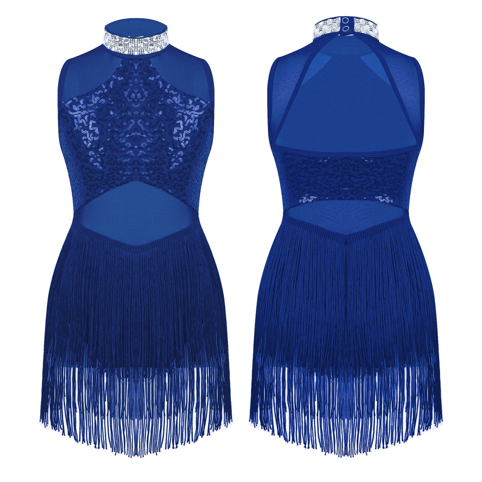 iixpin Girls Sequins Tassel Dance Dress for Latin Ballet Jazz Salsa ...