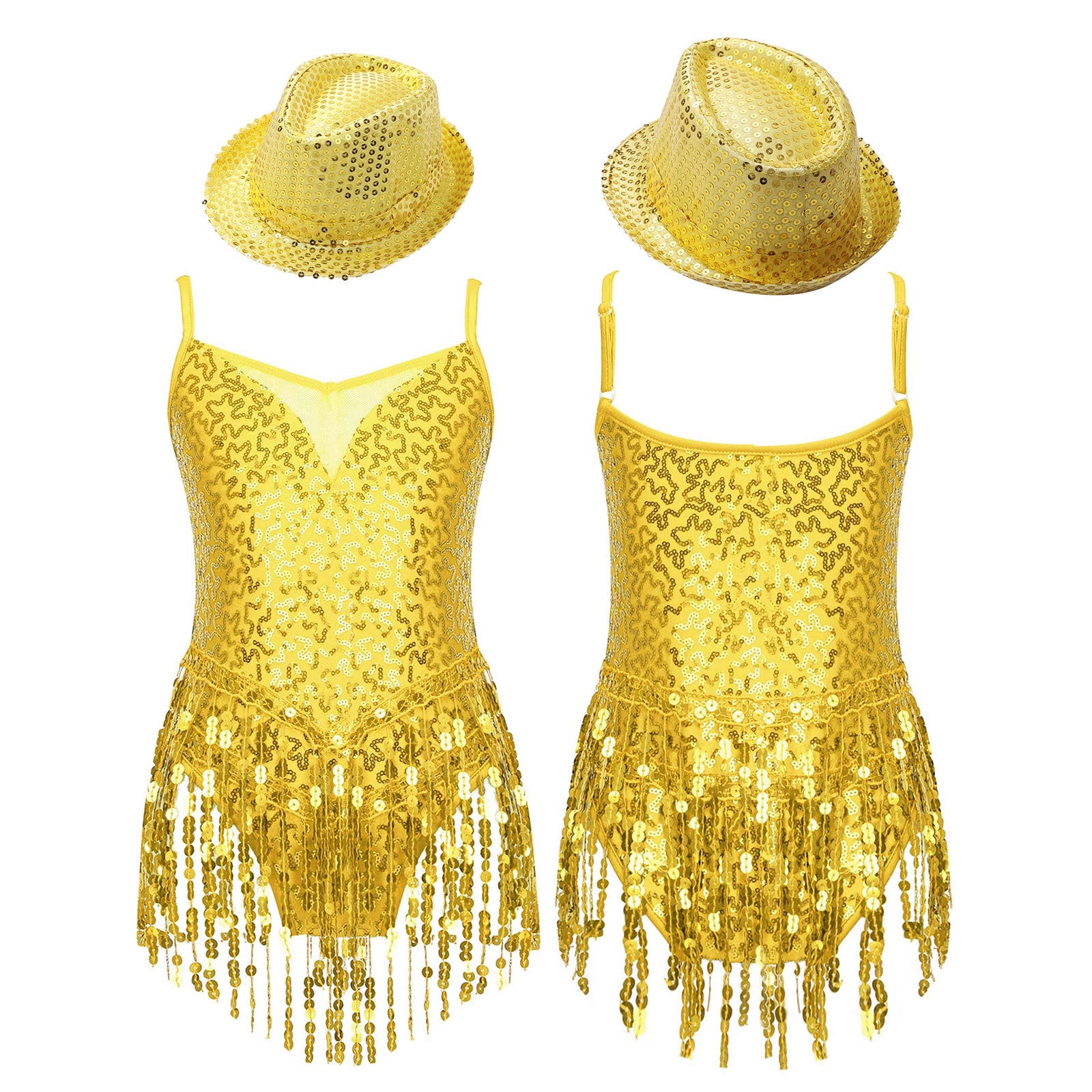 iixpin Girls Shiny Dance Dress Outfit Sparkle Fringe Leotard Skirt for ...