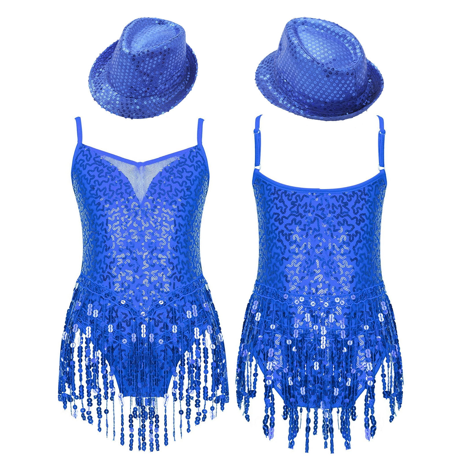 iixpin Girls Shiny Dance Dress Outfit Sparkle Fringe Leotard Skirt for ...