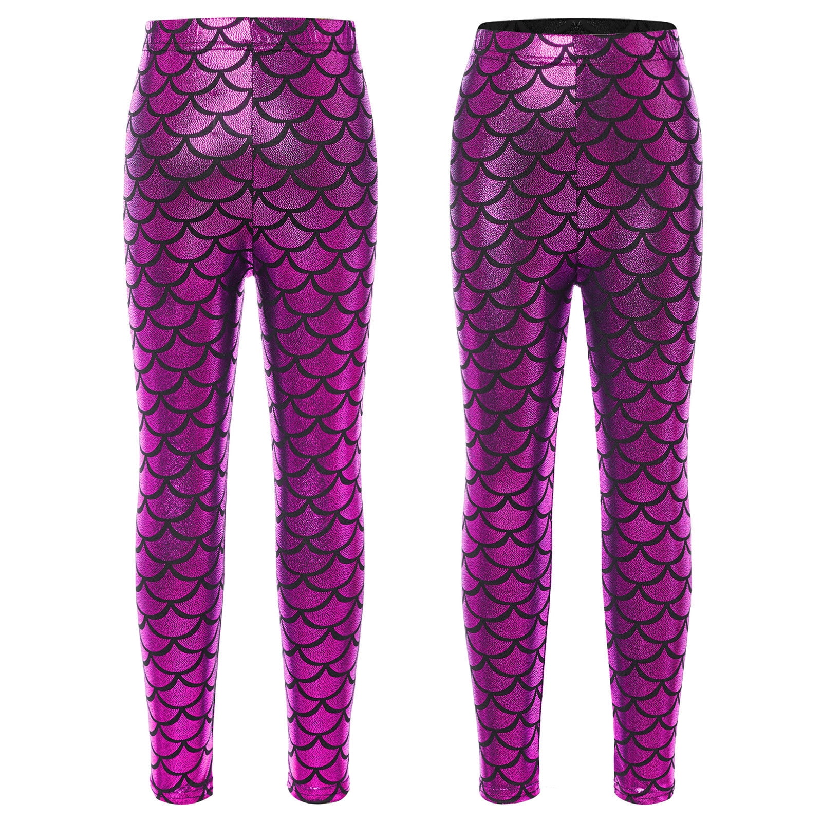 iixpin Girls Shiny Metallic Mermaid Leggings Fish Scale Tights Yoga ...