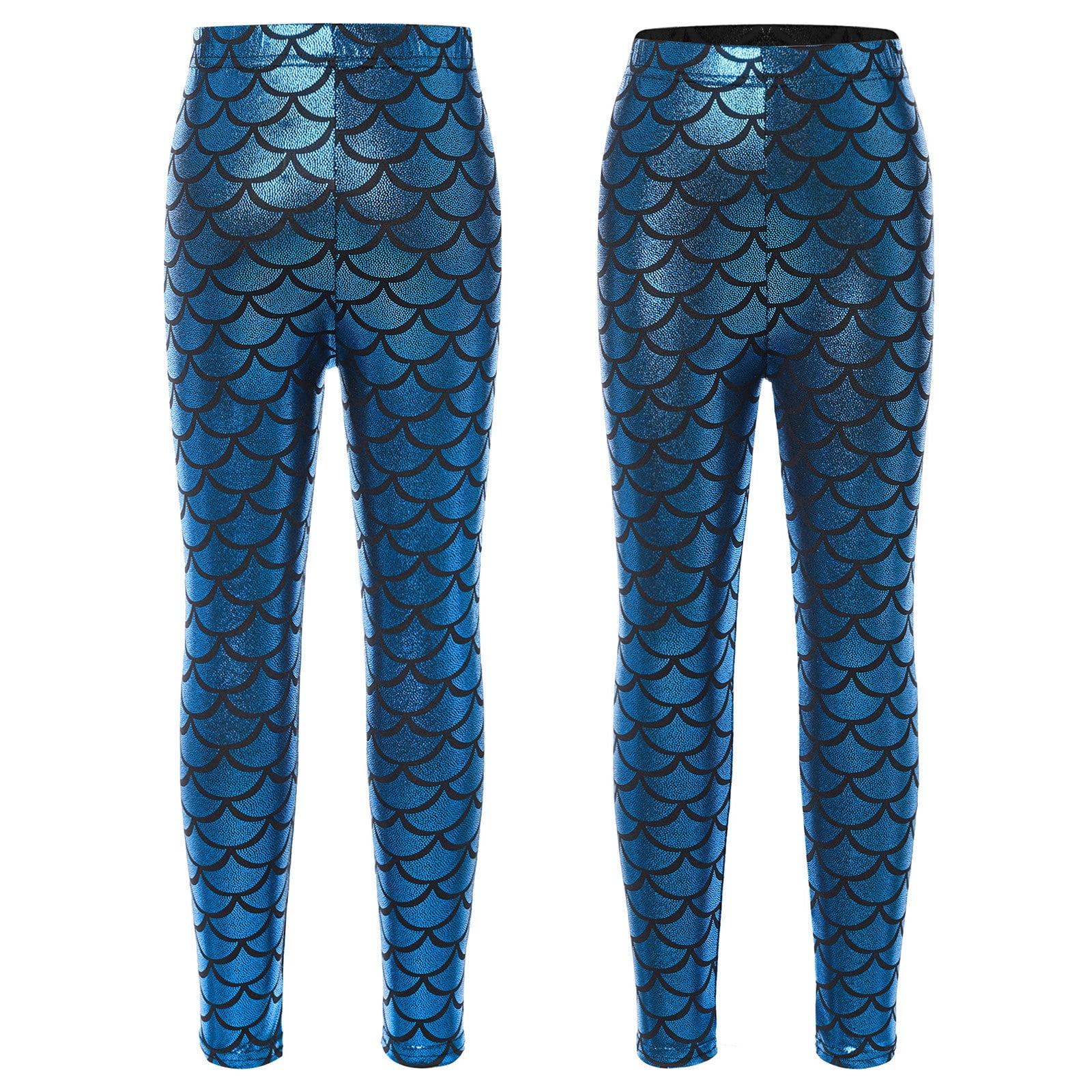 iixpin Girls Shiny Metallic Mermaid Leggings Fish Scale Tights Yoga ...