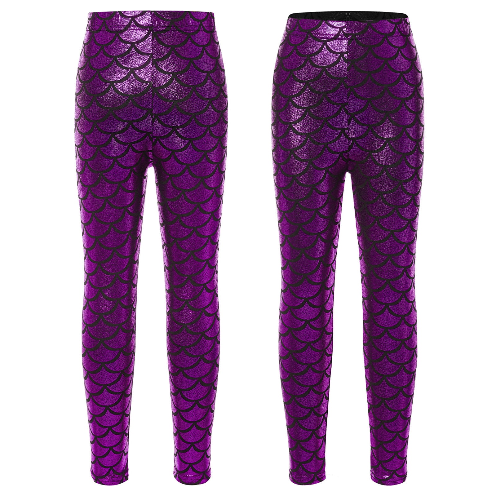 iixpin Girls Shiny Metallic Mermaid Leggings Fish Scale Tights Yoga ...
