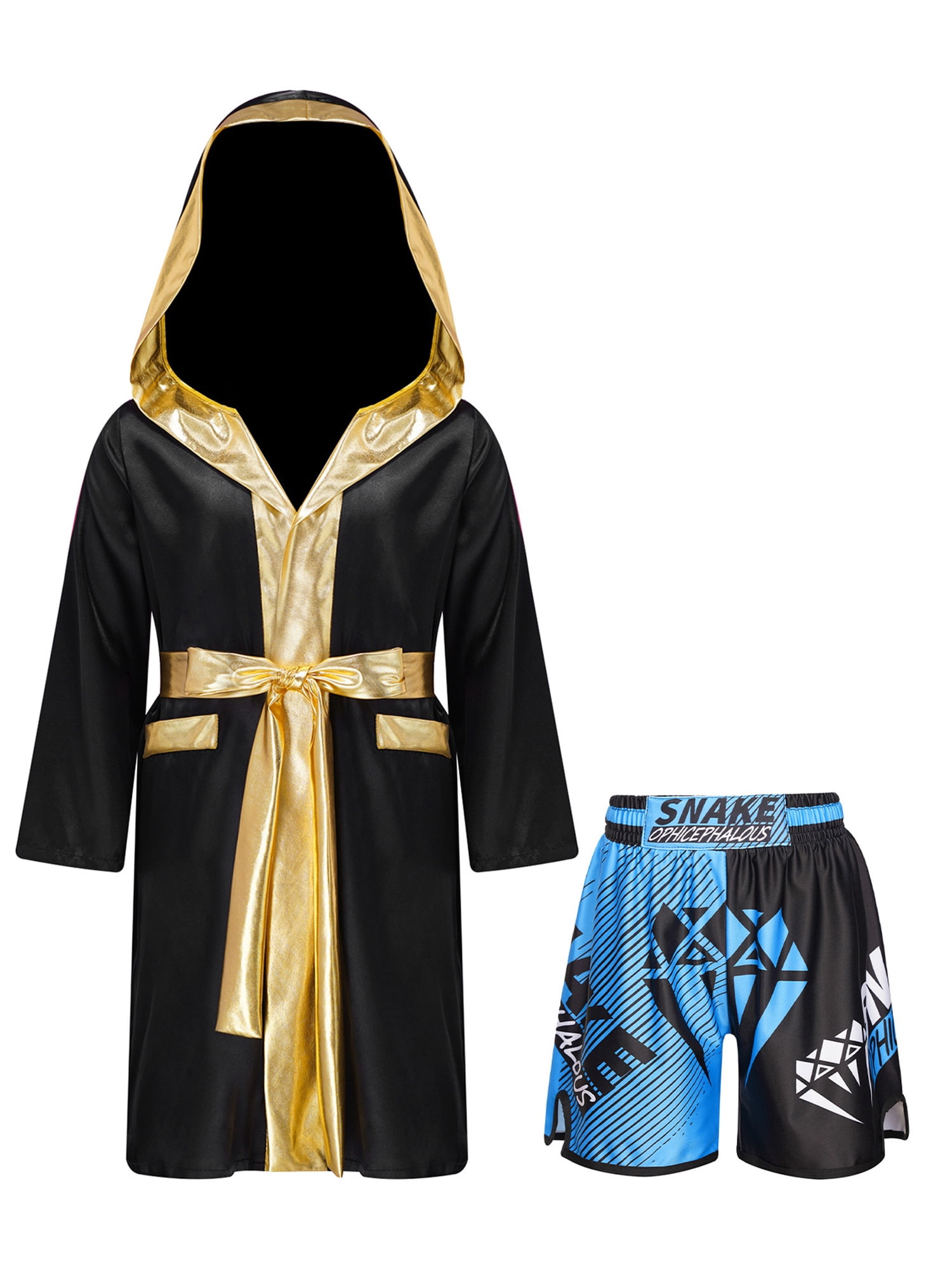 iixpin Kids Boys Boxing Outfit Long Sleeve Open Front Metallic Trim ...