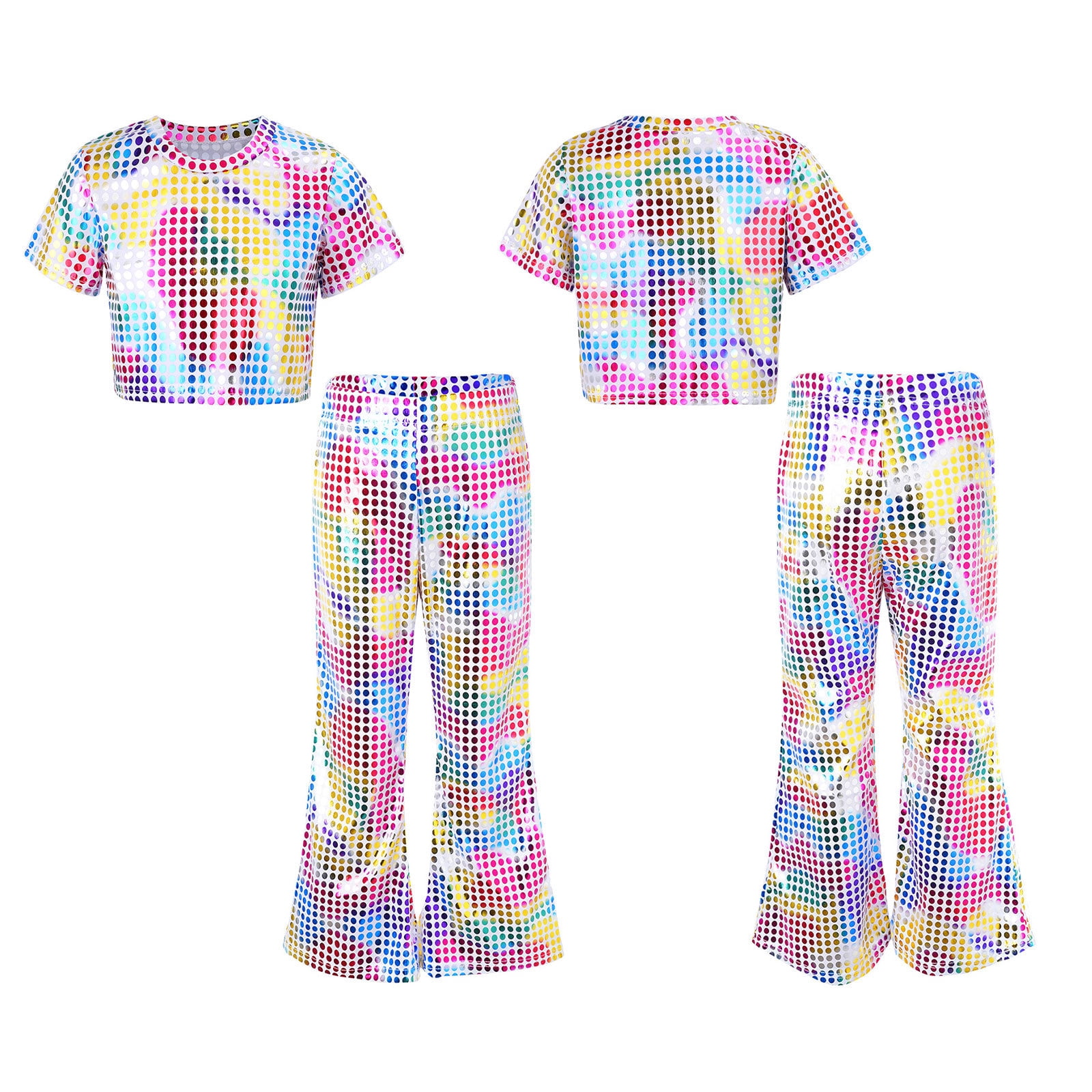 iixpin Kids Girls 2 Piece Hip Hop Jazz Dance Outfits Shiny Metallic Top ...