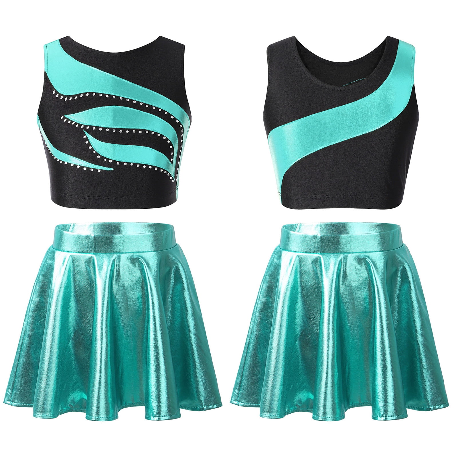 iixpin Kids Girls Ballet Dance Dress Crop Top and Metallic Pleated ...