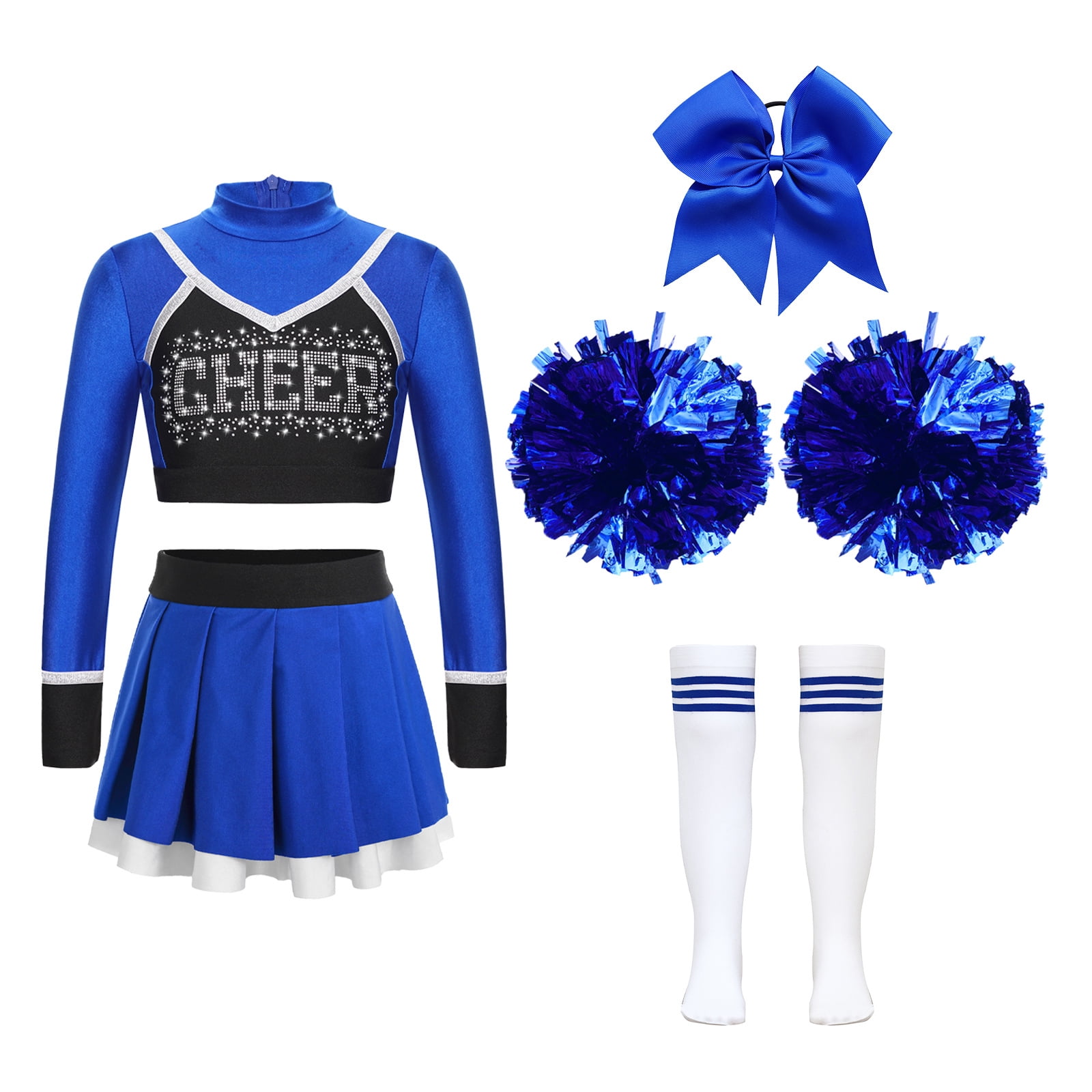 iixpin Kids Girls Cheer Leader Costume Carnival Halloween Cheerleading ...