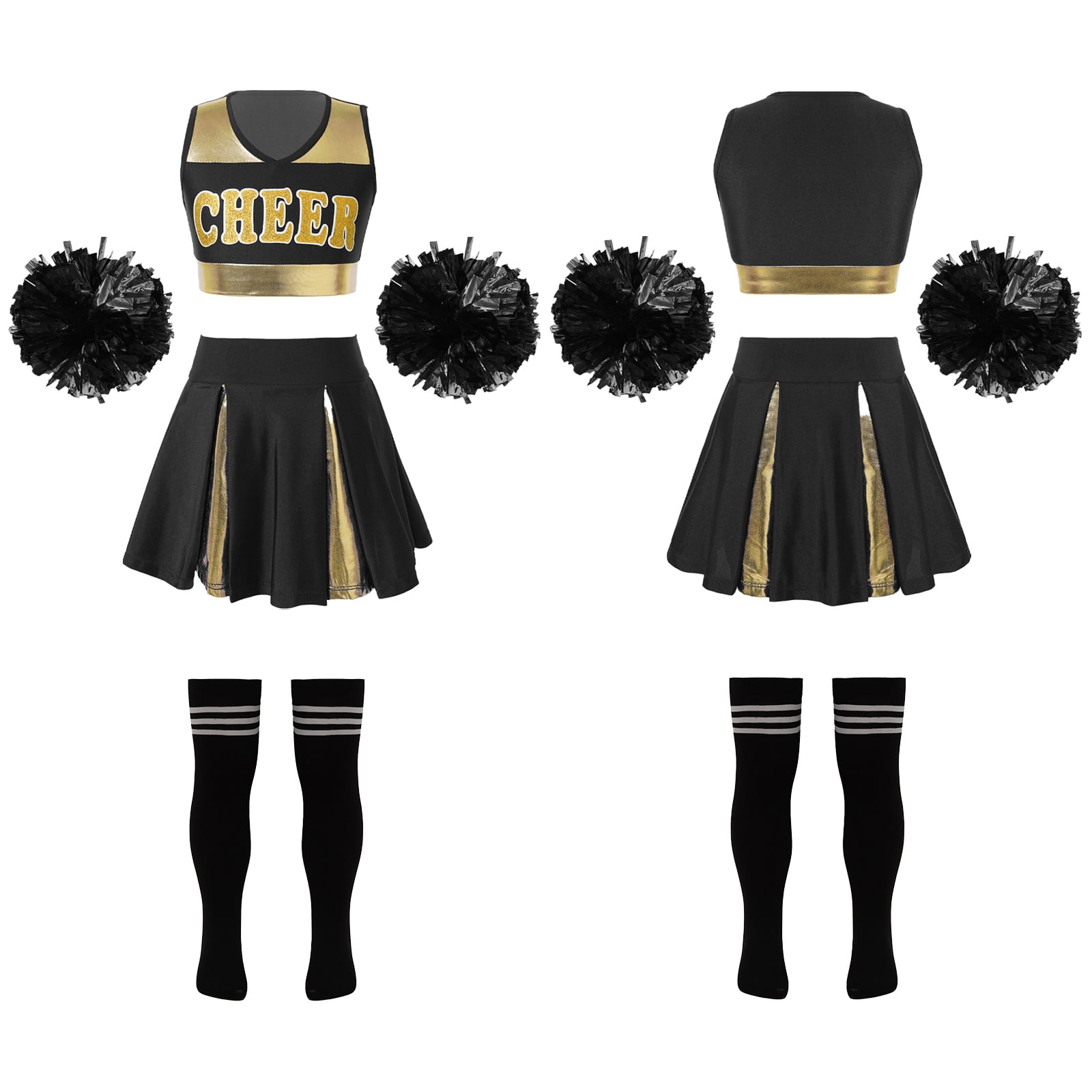 iixpin Kids Girls Cheer Leader Costume Pom Poms Outfit Set Cheerleading ...