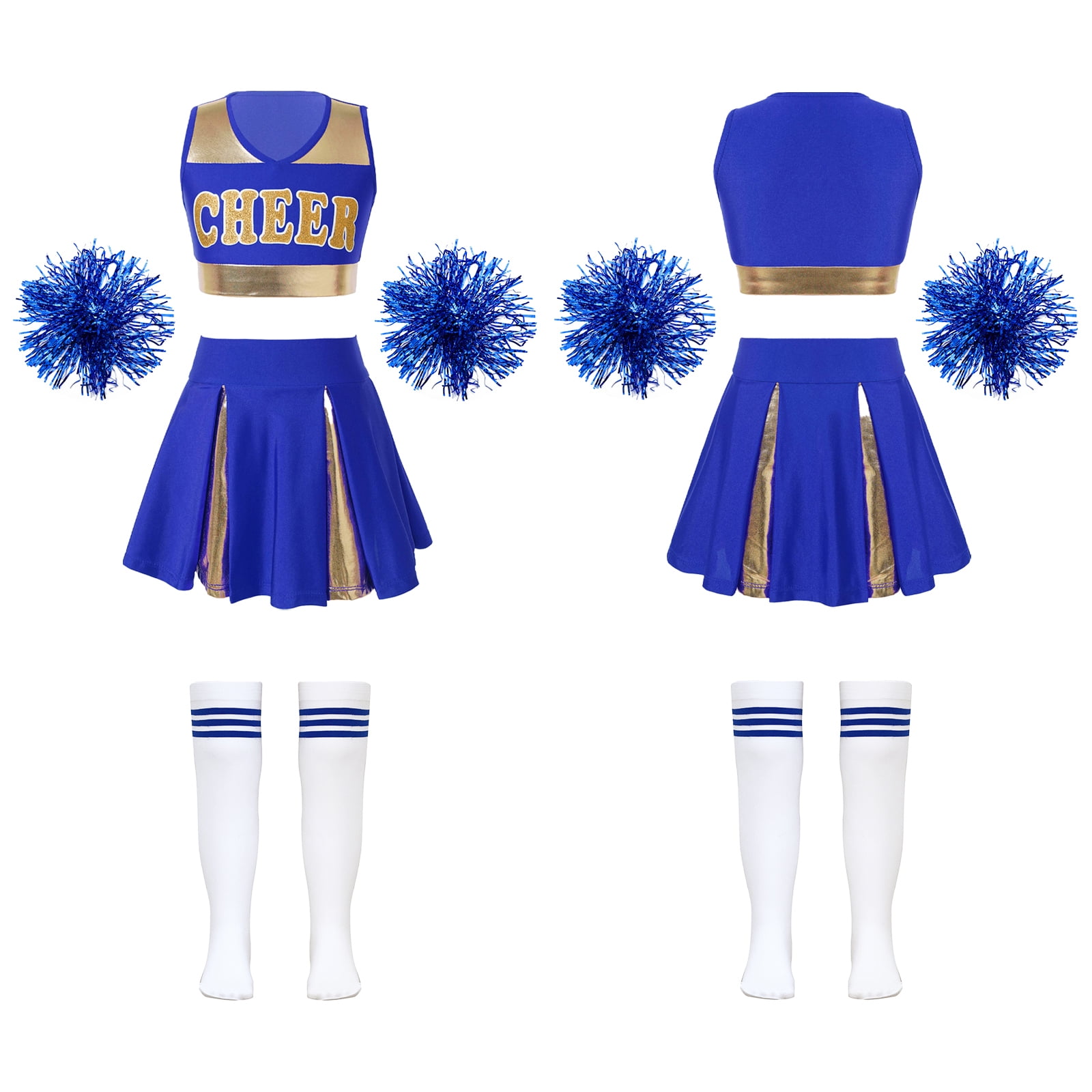 iixpin Kids Girls Cheer Leader Costume Pom Poms Outfit Set Cheerleading ...