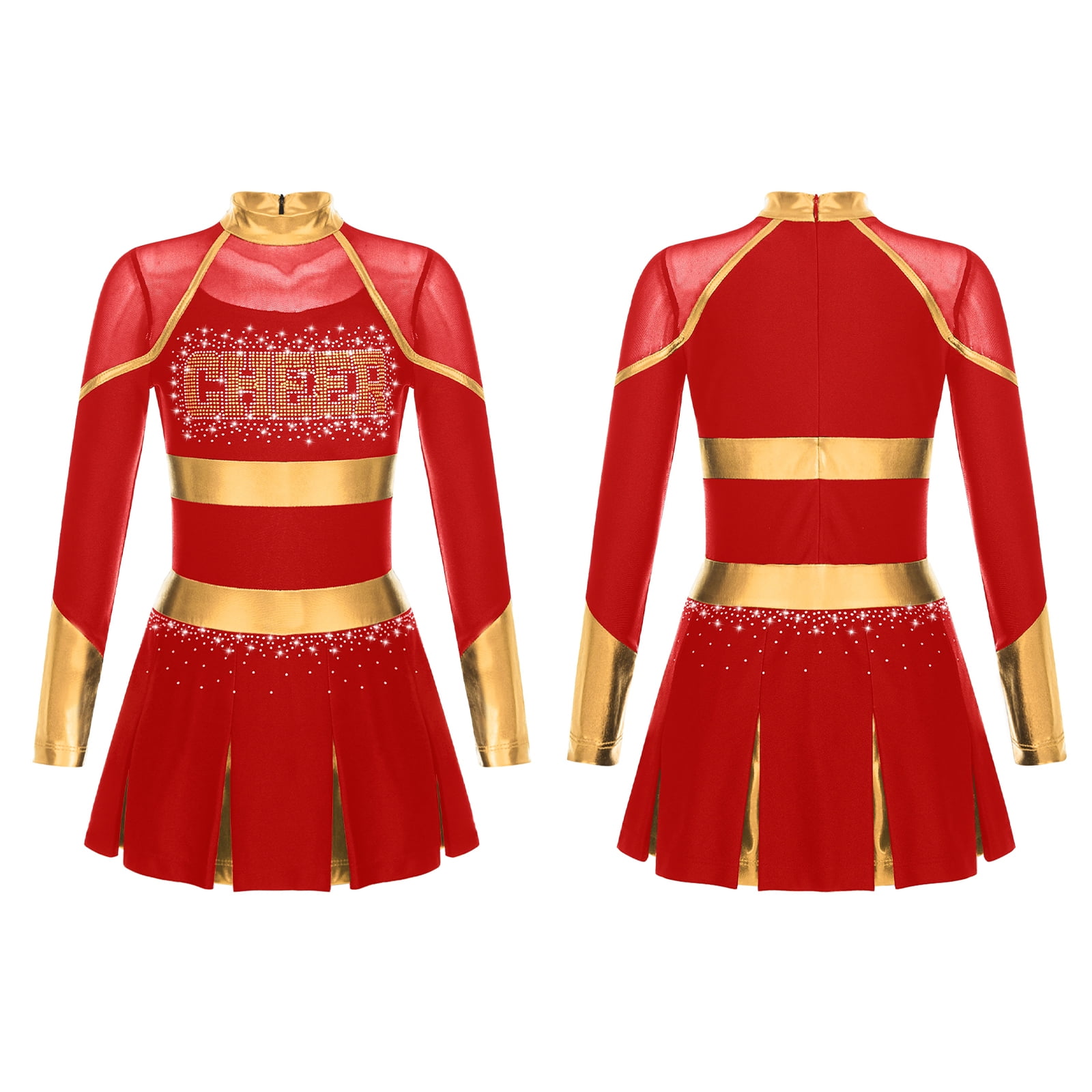 iixpin Kids Girls Cheer Leader Costume Sequins Cheerleading Dress Team ...