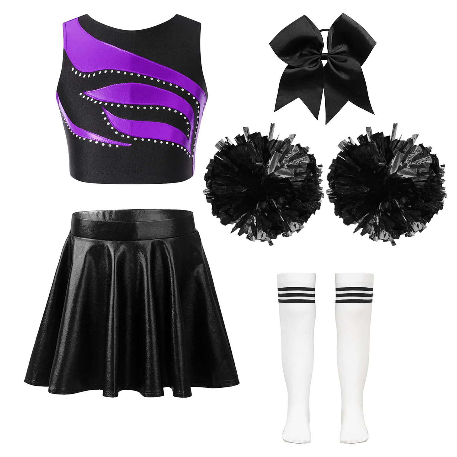 iixpin Kids Girls Cheerleading Dance Dress Uniform Cheer Leader Costume ...