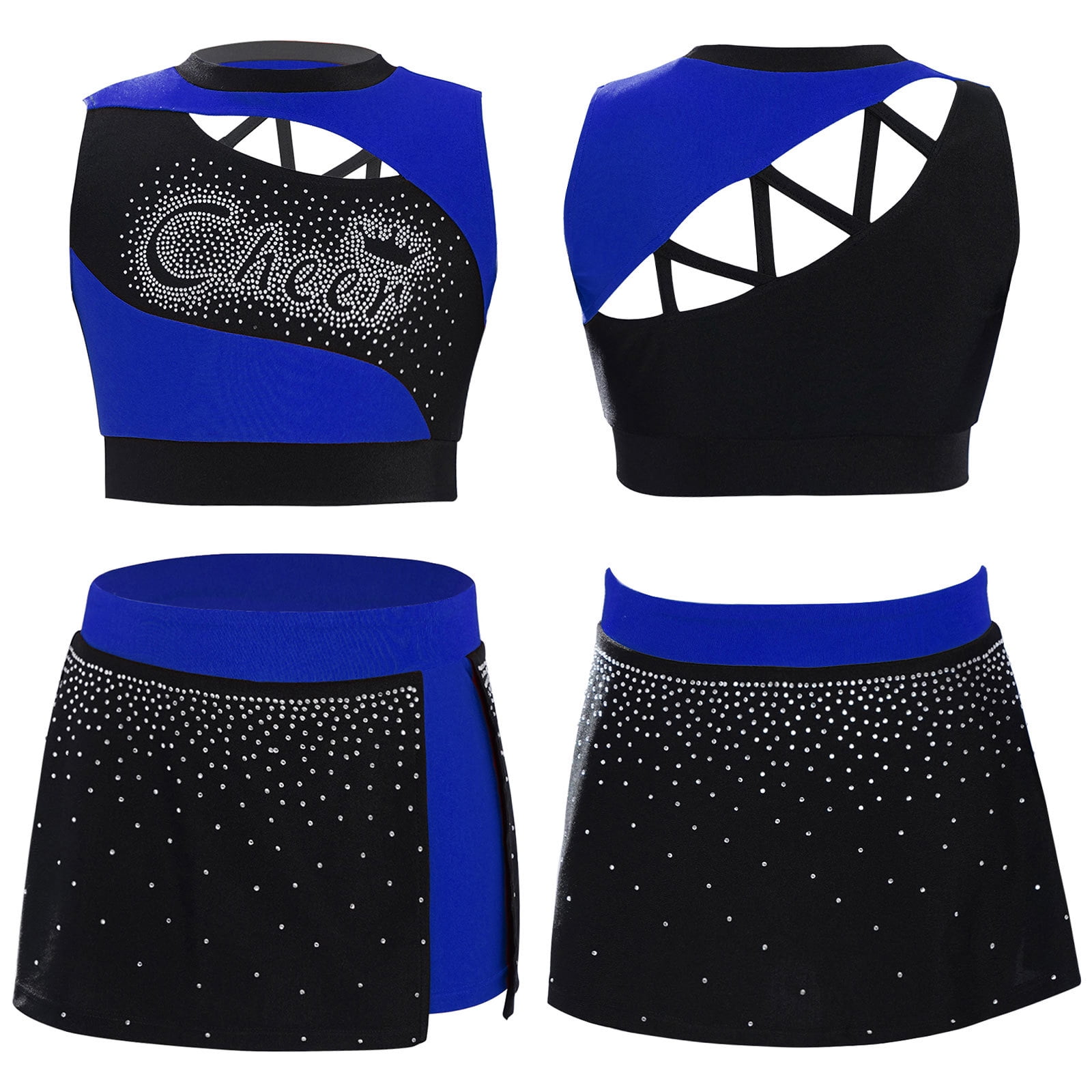 iixpin Kids Girls Cheerleading Outfits Rhinestones Crop Top with Skirt ...