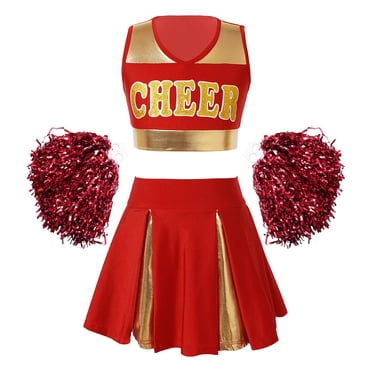 LOLANTA Girls Cheerleader Costume Pleated Skirt 4PCs Set Cheerleader ...