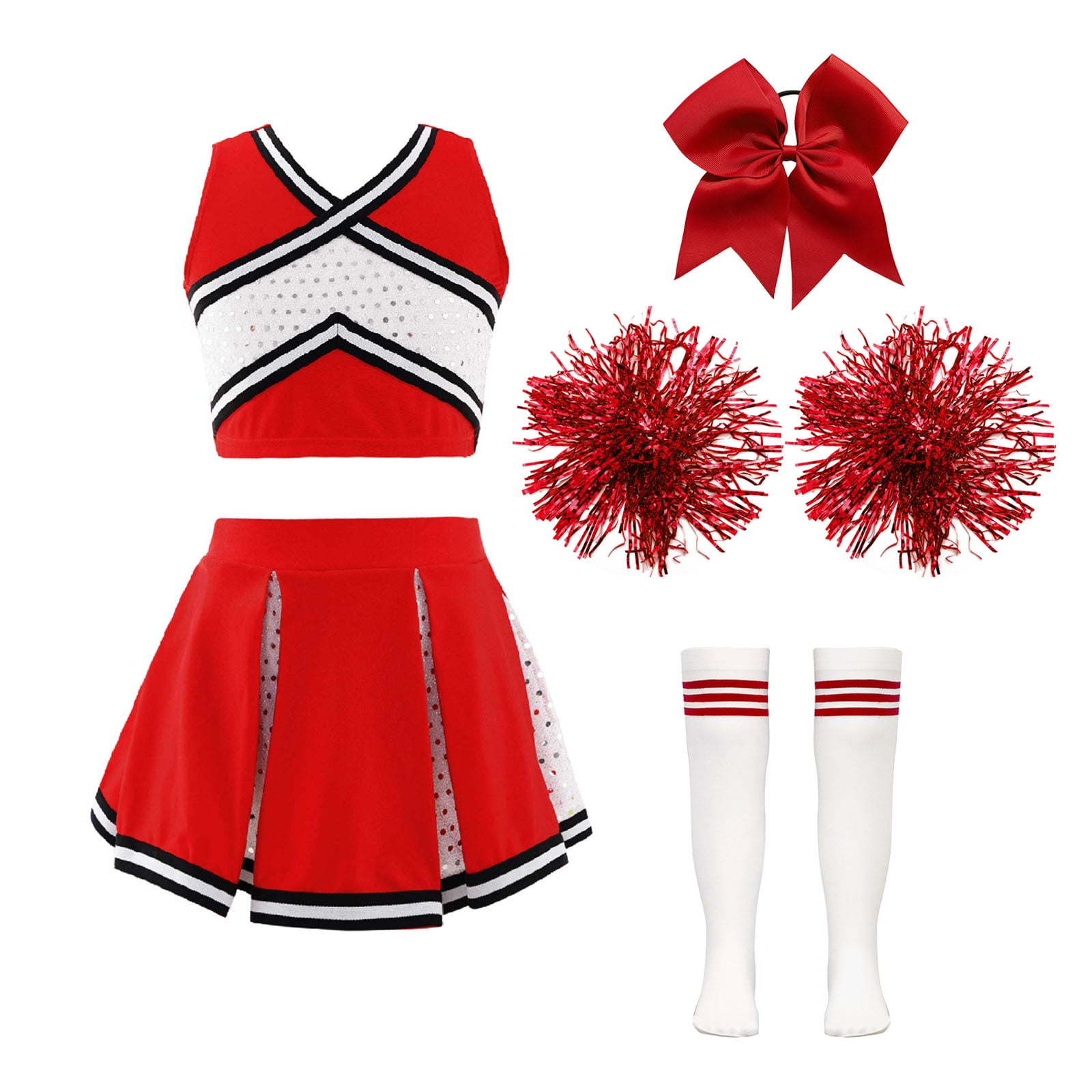 iixpin Kids Girls Halloween Costume Cheer Leader Fancy Dress Up Sequin Cheerleading Team Uniform ...