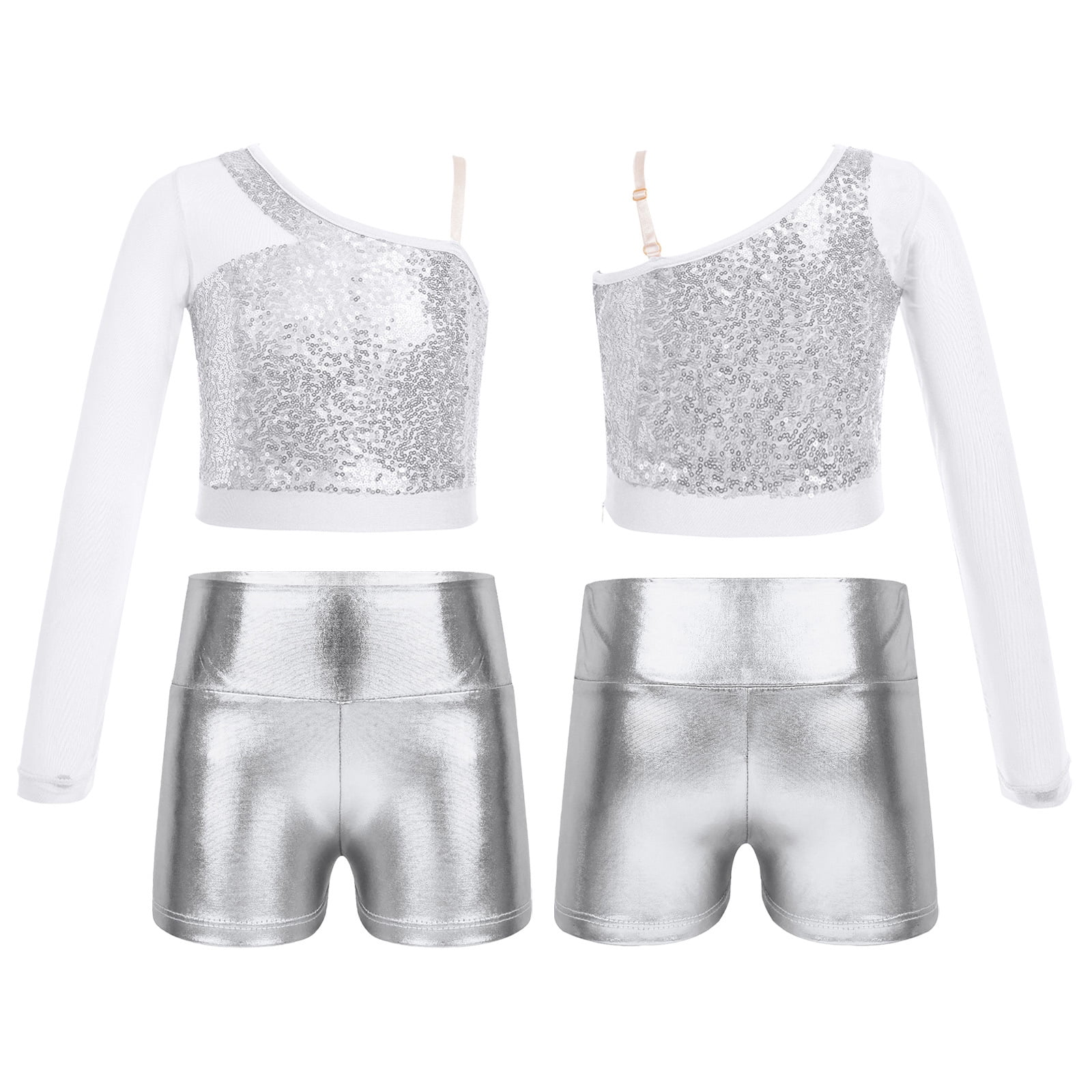 iixpin Kids Girls Hip Hop Jazz Latin Dance Costume Sparkly One Shoulder ...