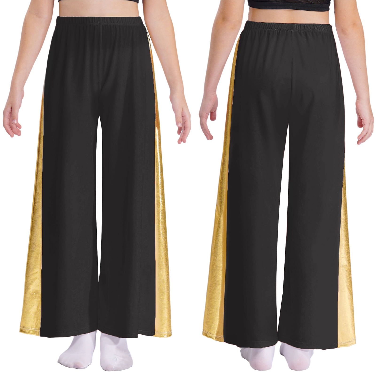 iixpin Kids Girls Liturgical Dance Worship Pants Metallic Waistband ...