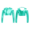 iixpin Kids Girls Long Sleeves Athletic Shiny Metallic Dance Crop Top ...