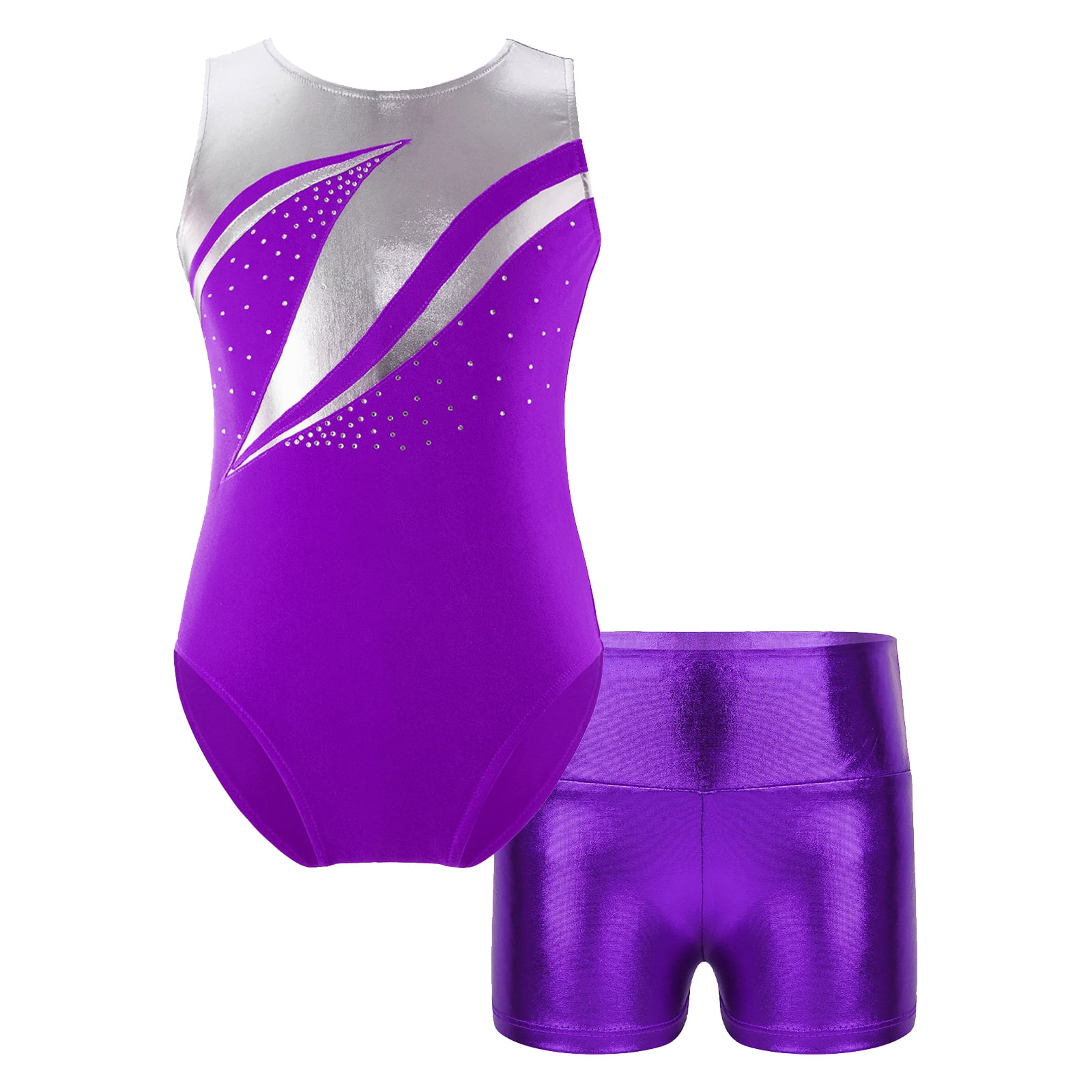 iixpin Kids Girls Metallic Dance Leotard and Shorts Set for Ballet ...