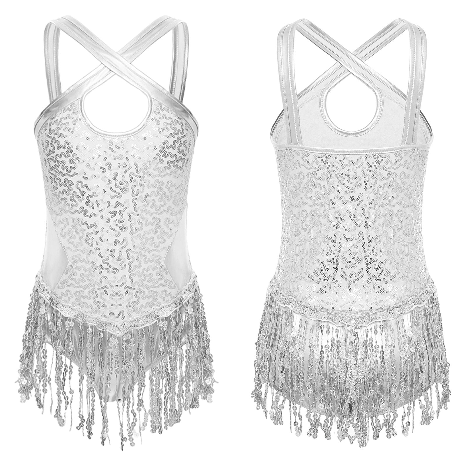 iixpin Kids Girls Metallic Shiny Ballet Latin Salsa Dance Fringed ...