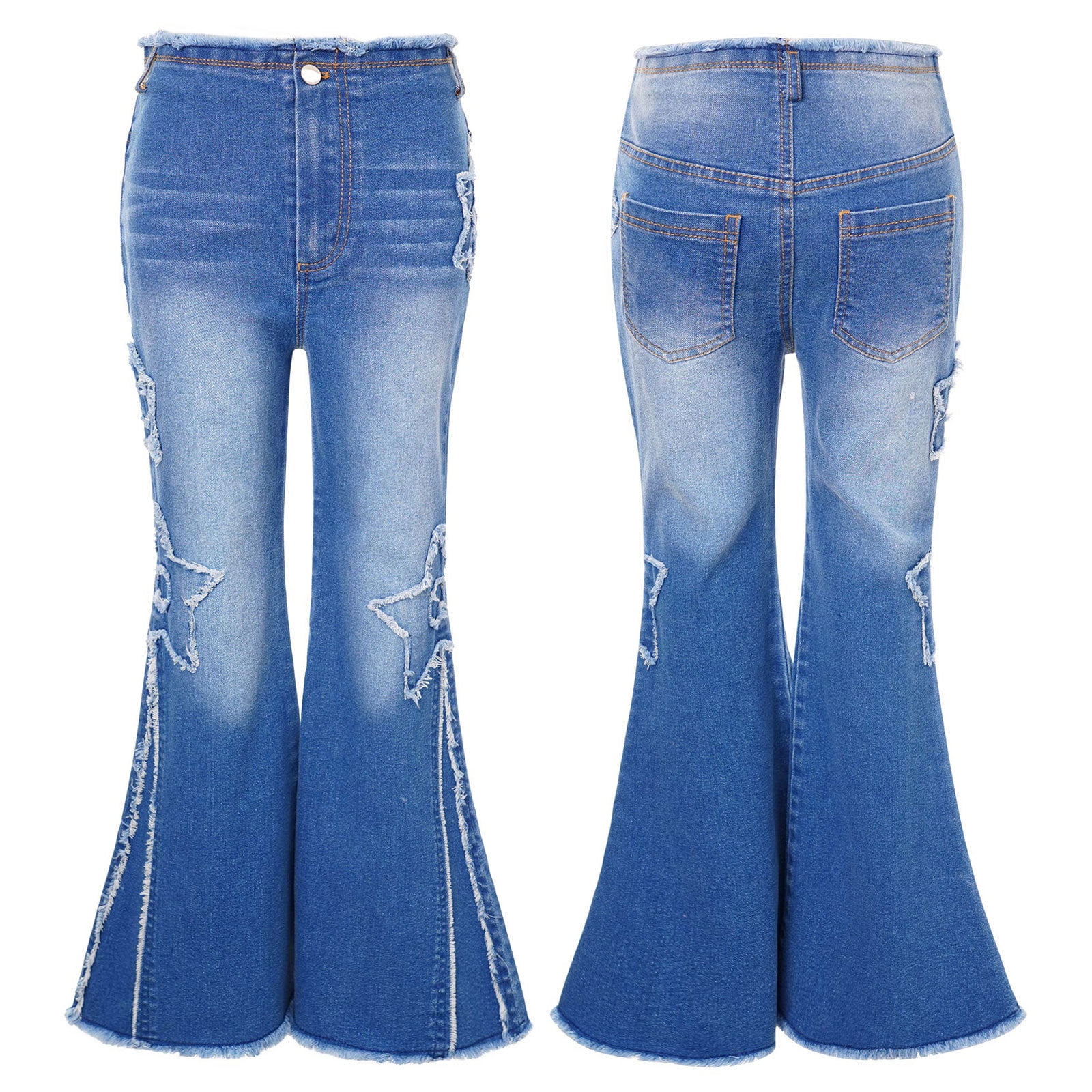iixpin Kids Girls Raw Hem Flare Jeans Bell Bottom Denim Pants Wide Leg ...