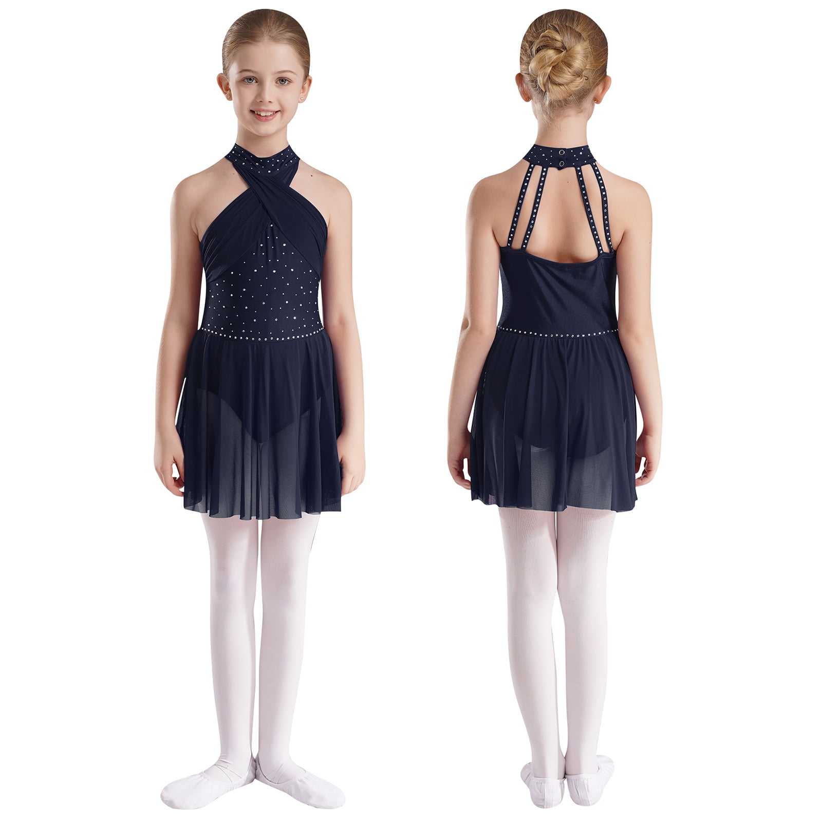 iixpin Kids Girls Rhinestone Lyrical Dance Costume Ballet Dance Dress ...