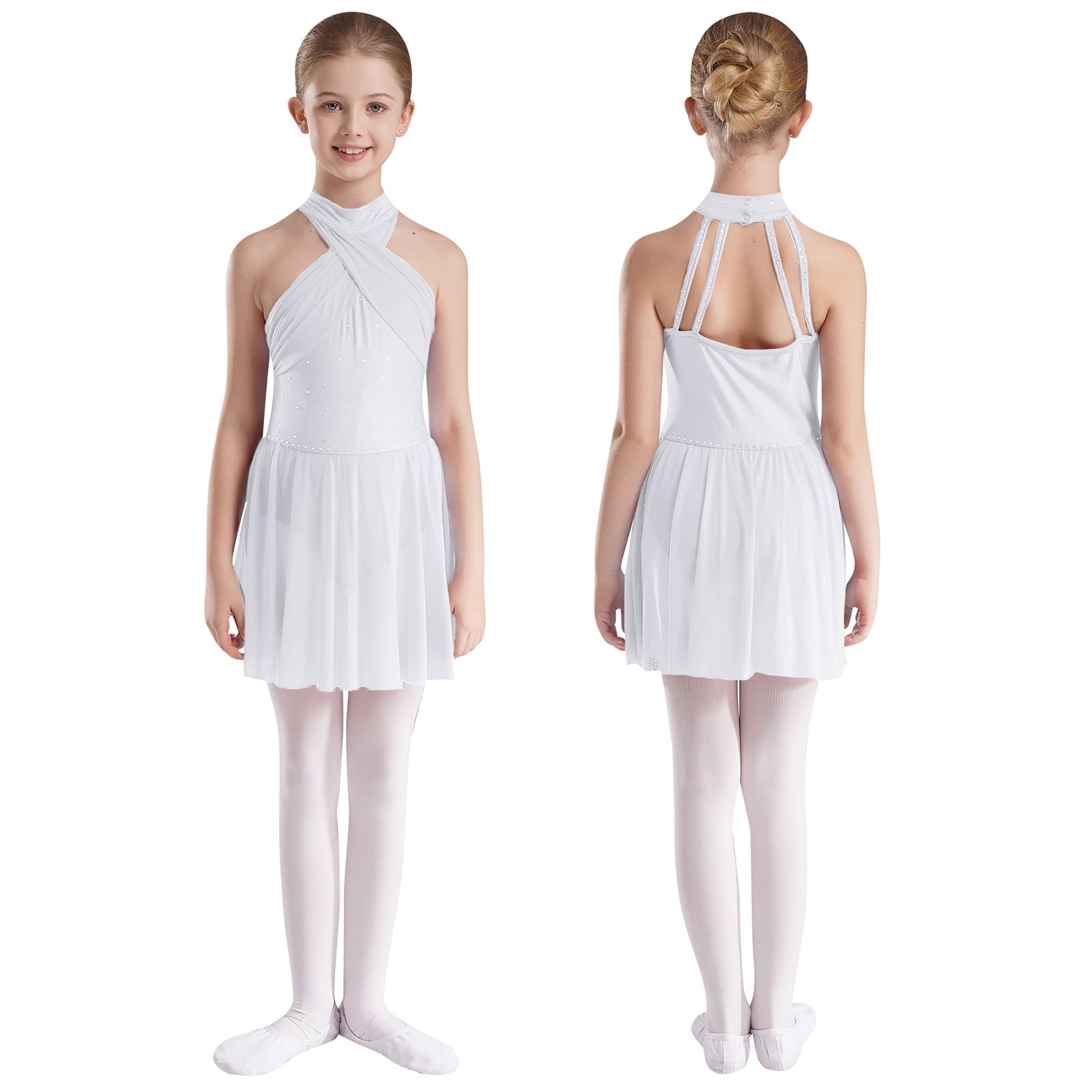 iixpin Kids Girls Rhinestone Lyrical Dance Costume Ballet Dance Dress ...
