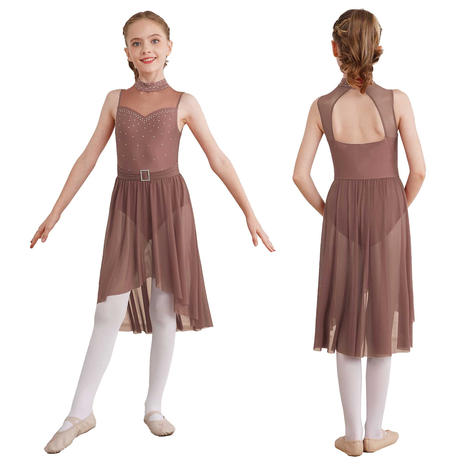 iixpin Kids Girls Sequin Lyrical Ballet Dance Dress Sleeveless High-Low ...