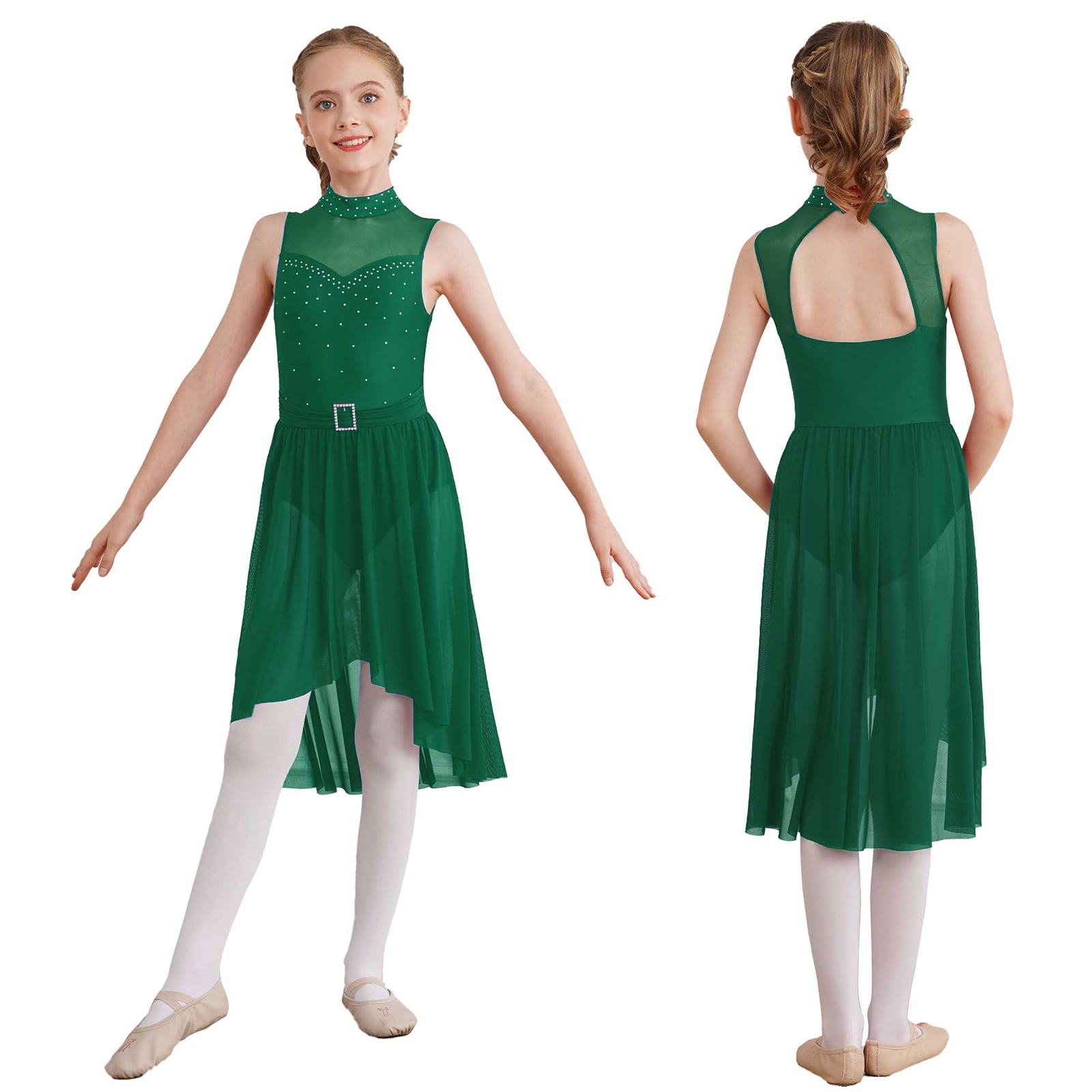 iixpin Kids Girls Sequin Lyrical Ballet Dance Dress Sleeveless High-Low ...