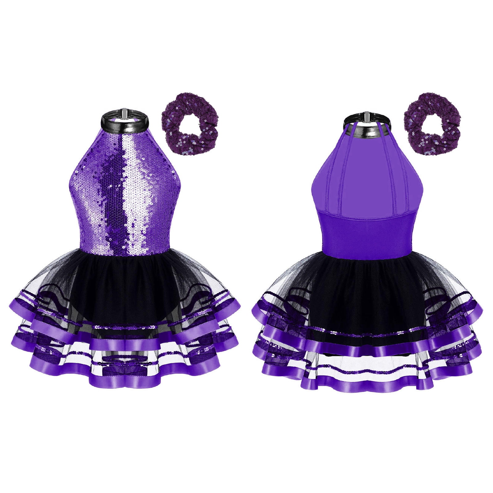 iixpin Kids Girls Sequins Halter Ballet Tutu Dress Ballerina Leotard ...