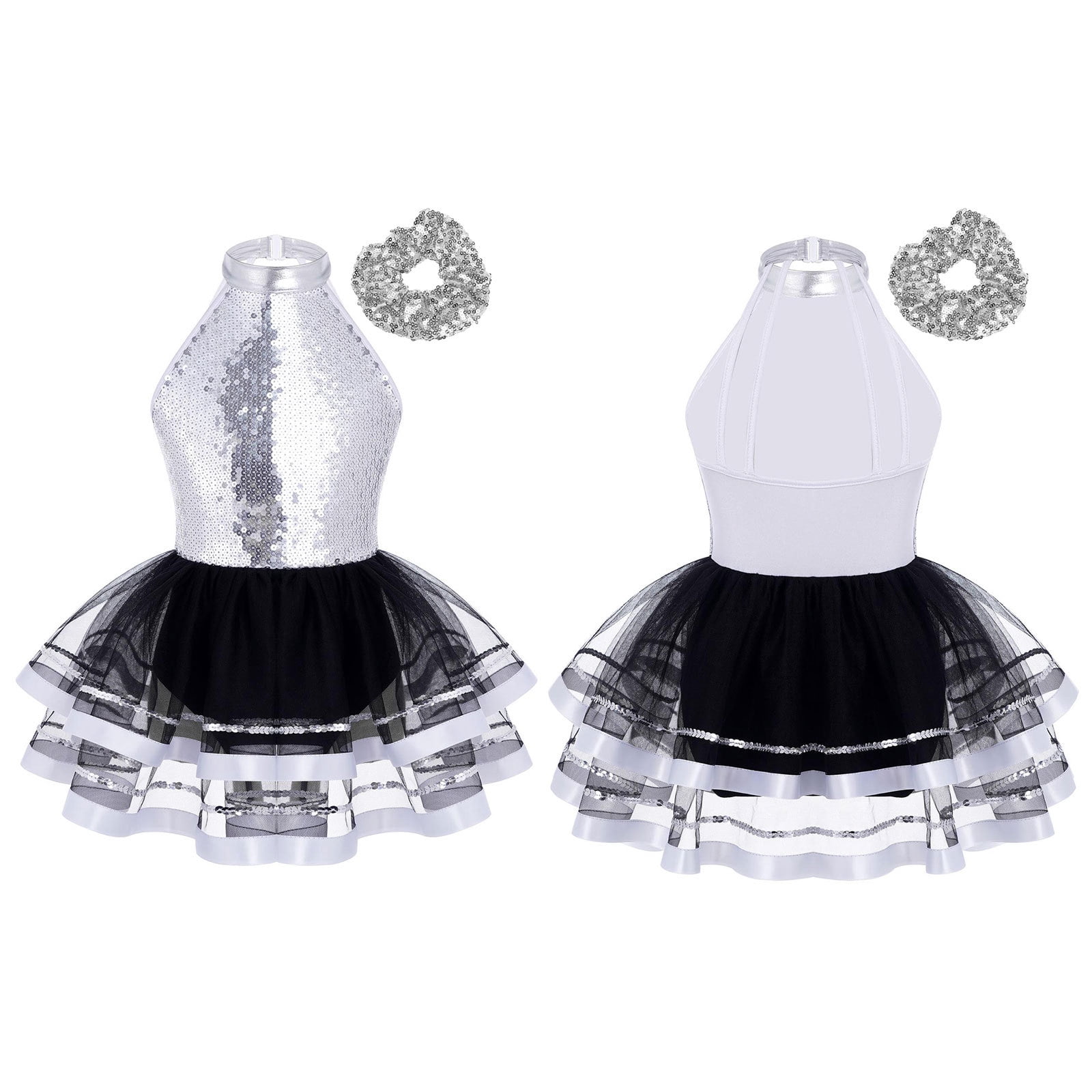 iixpin Kids Girls Sequins Halter Ballet Tutu Dress Ballerina Leotard ...