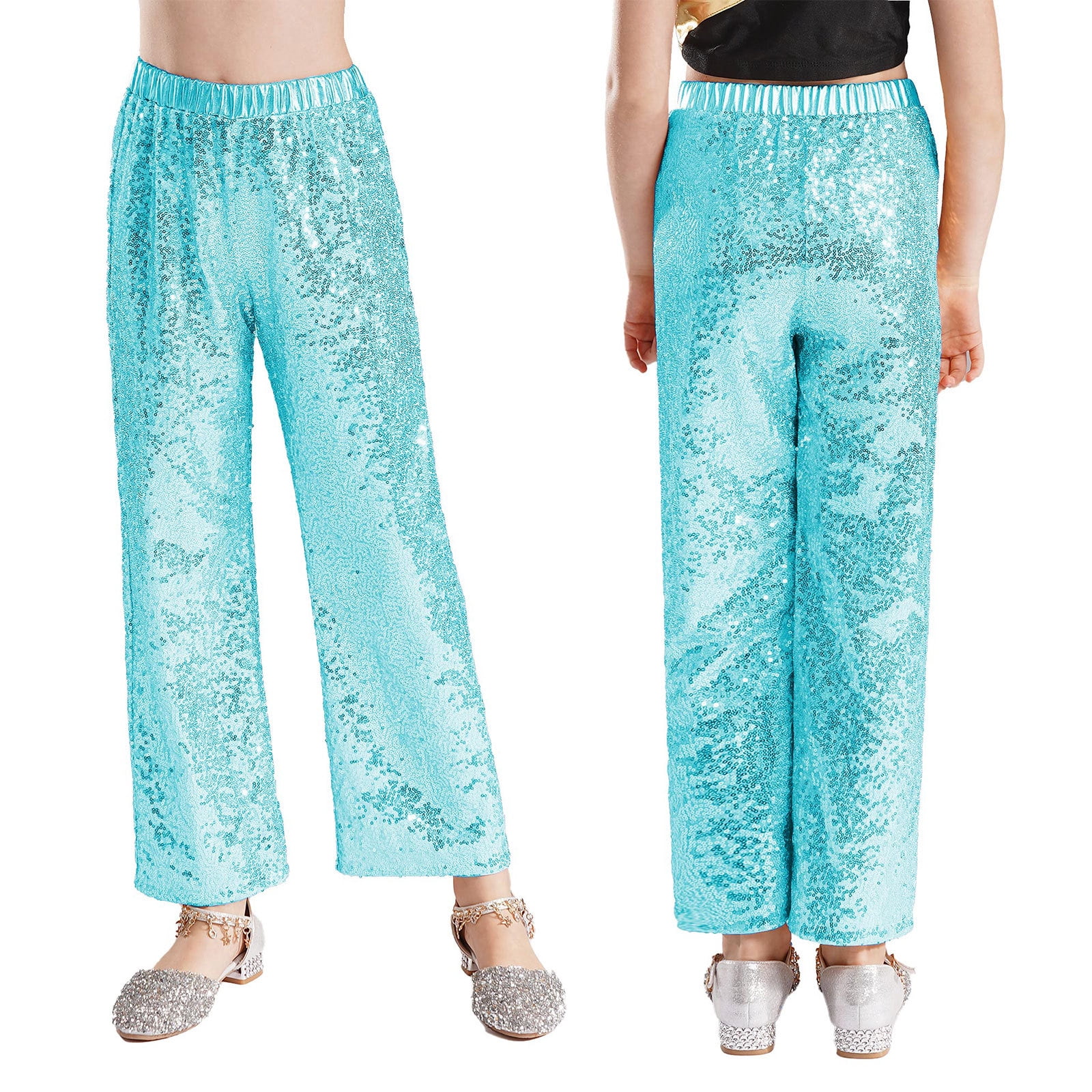 iixpin Kids Girls Shiny Sequin Jazz Dance Pants Disco Party Flared ...