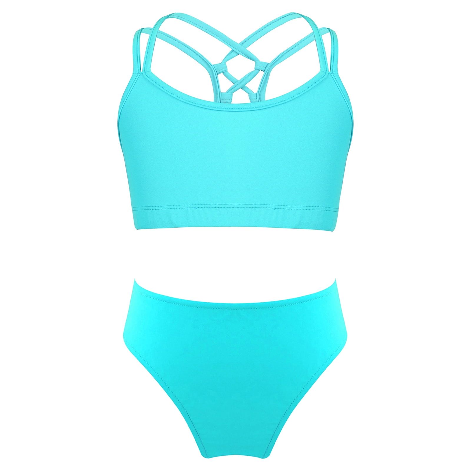 iixpin Kids Girls Solid Color 2 Pieces Bikini Sets Crisscross Back Crop ...