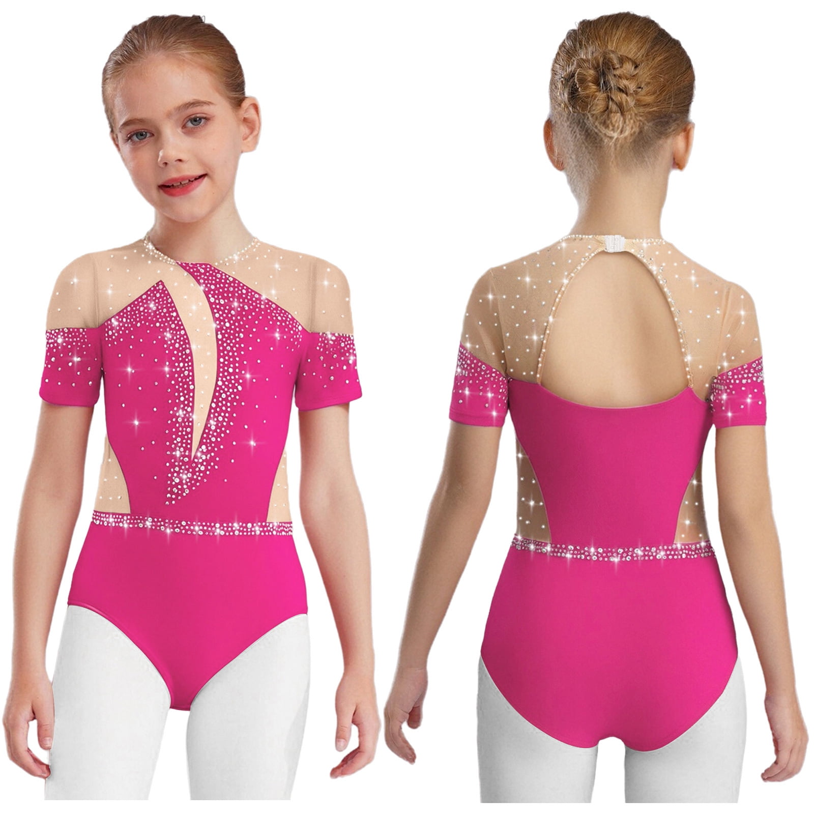 iixpin Kids Girls Sparkly Rhinestone Gymnastics Leotard Figure Skating ...