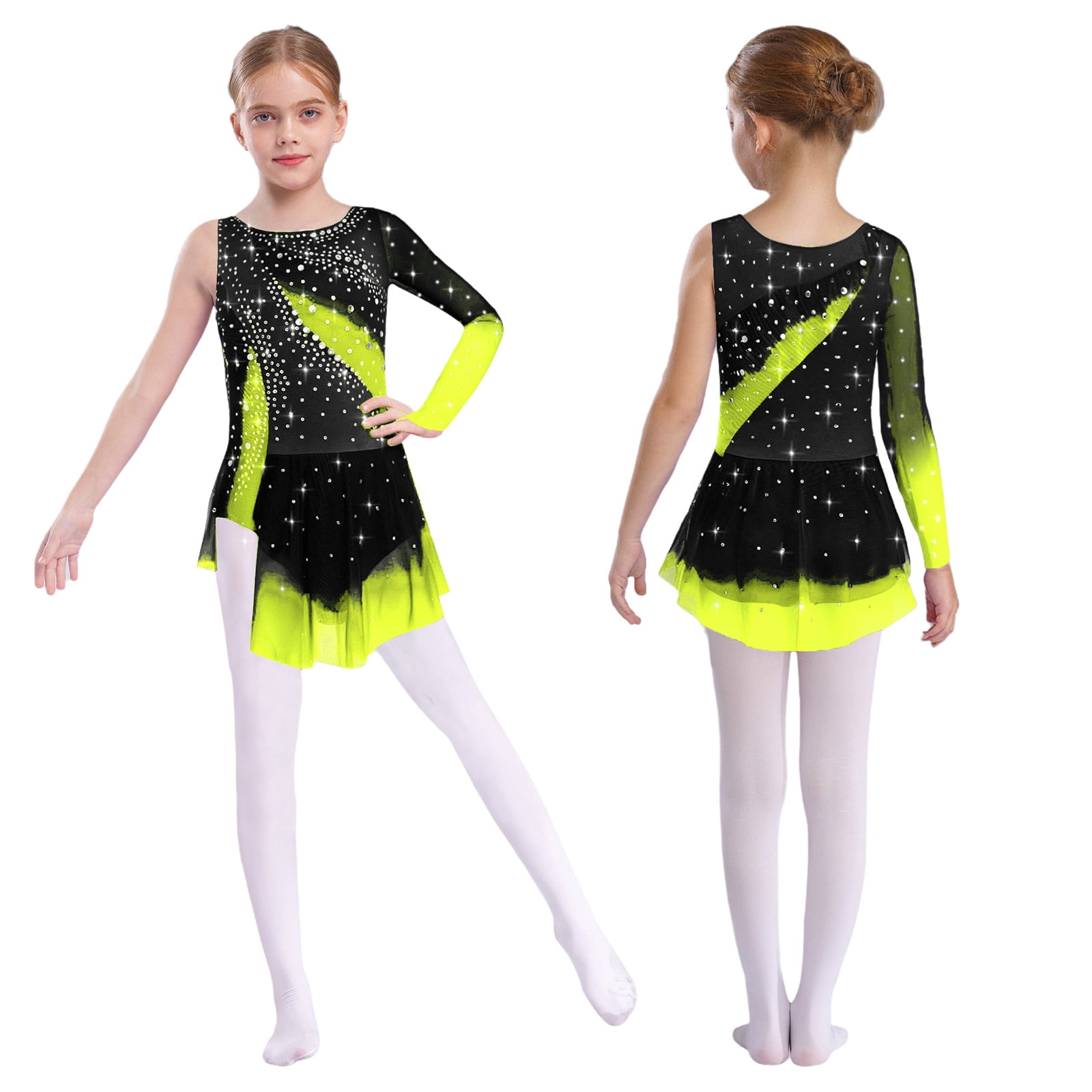 iixpin Lyrical Dance Dress for Girls Asymmetrical Figure Ice Skating ...