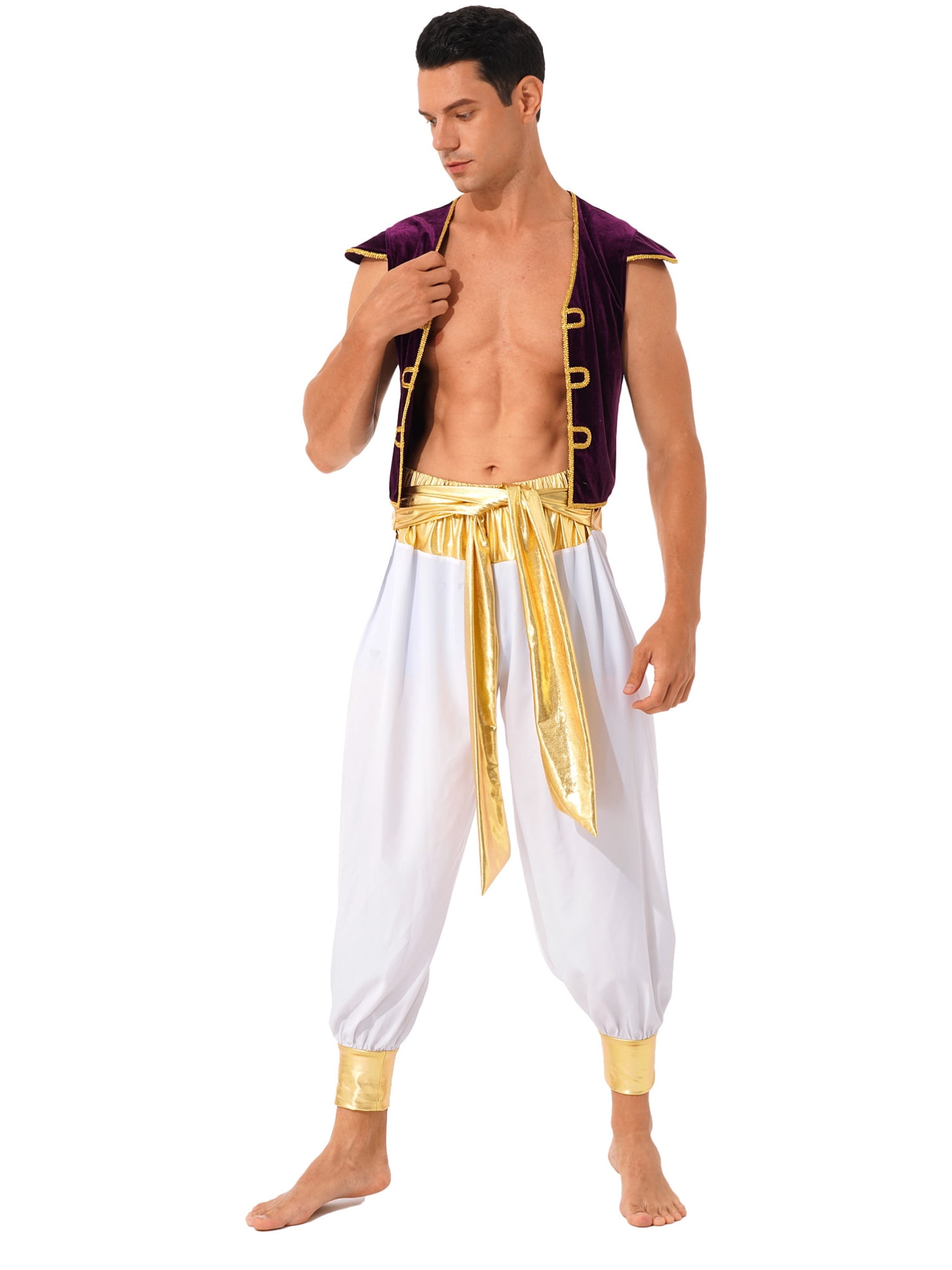 iixpin Mens Arab Prince Costume Halloween Golden Vest Waistcoat and ...