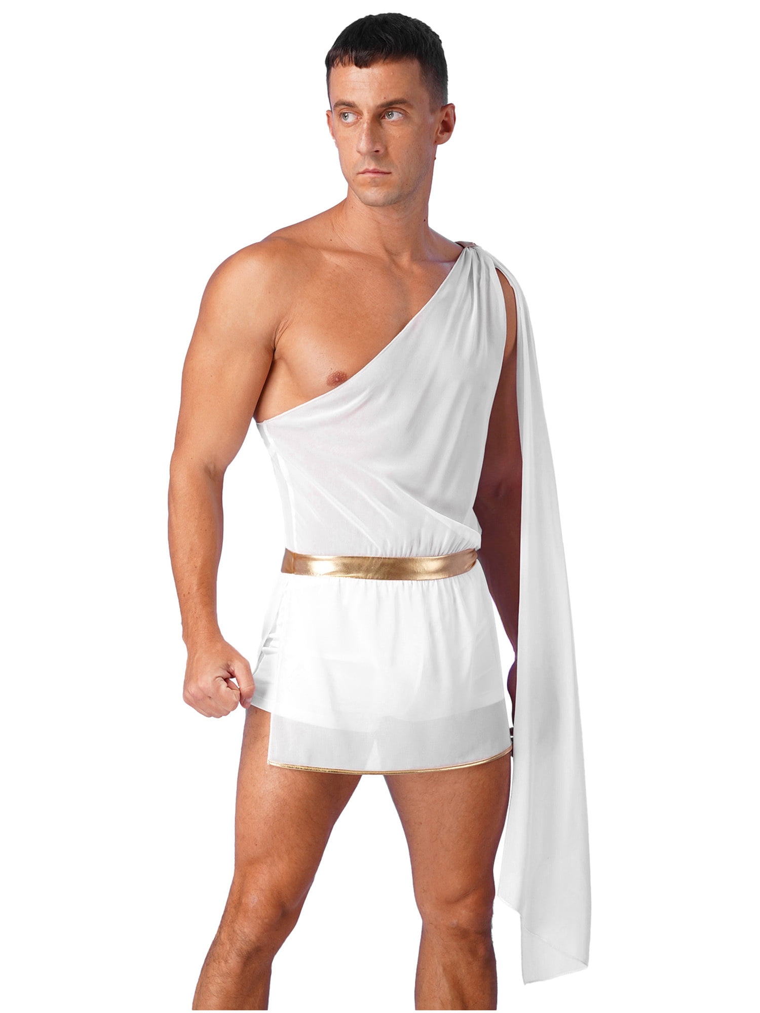 iixpin Mens One Shoulder Ancient Greek Robe Skirt One Piece Toga Fancy ...