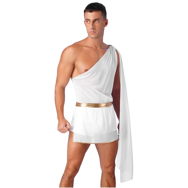 iixpin Mens One Shoulder Ancient Greek Robe Skirt One Piece Toga Fancy ...