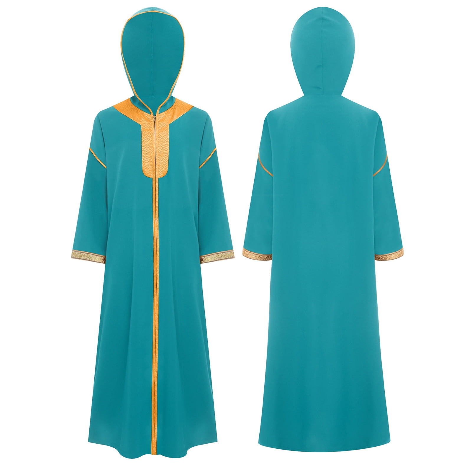 iixpin Muslim Dress for Girls Hooded Gold Embroieder Long Sleeves Maxi ...