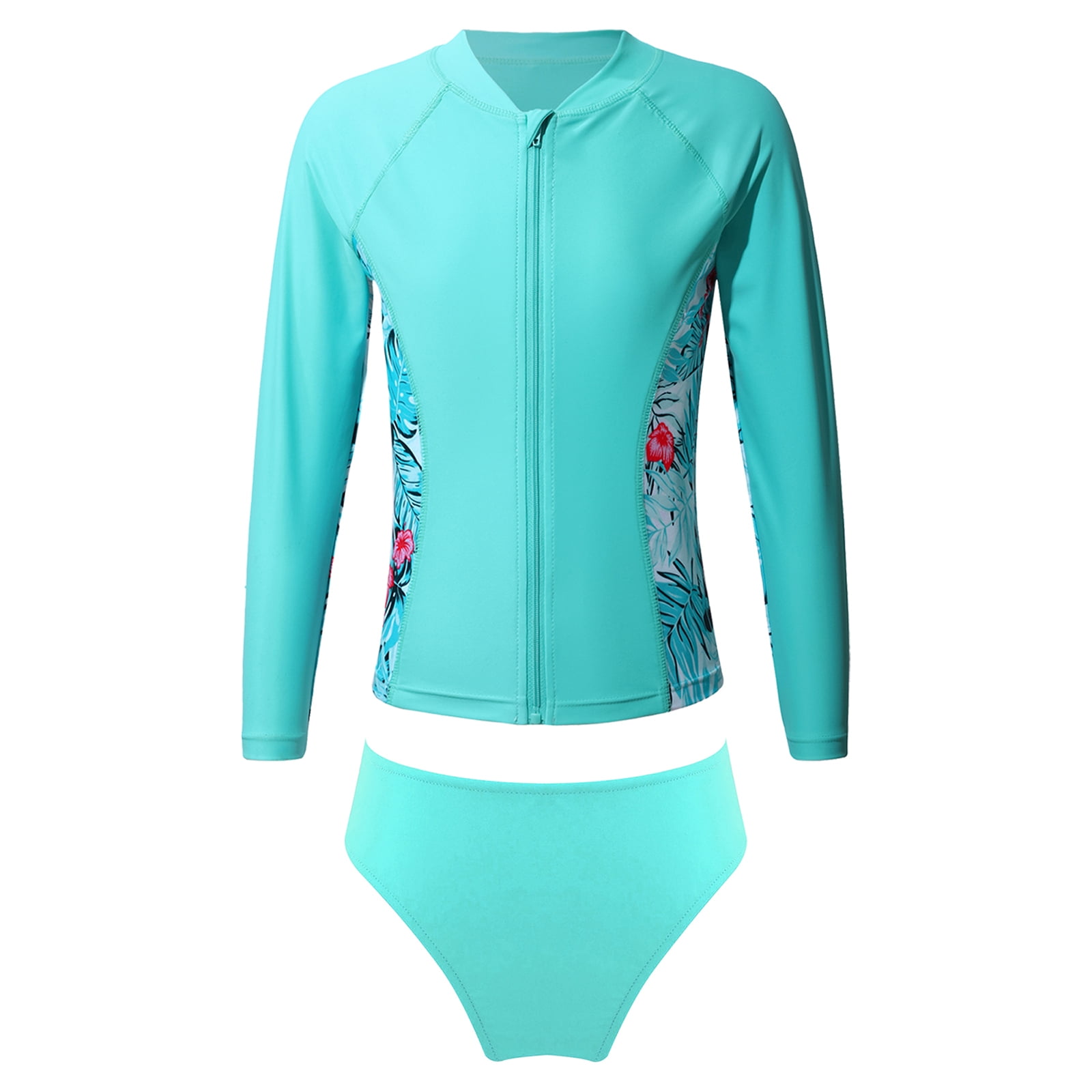 iixpin Rash Guard Sets for Girls Upf 50+ Long Sleeve Swim Zip Up Coat ...