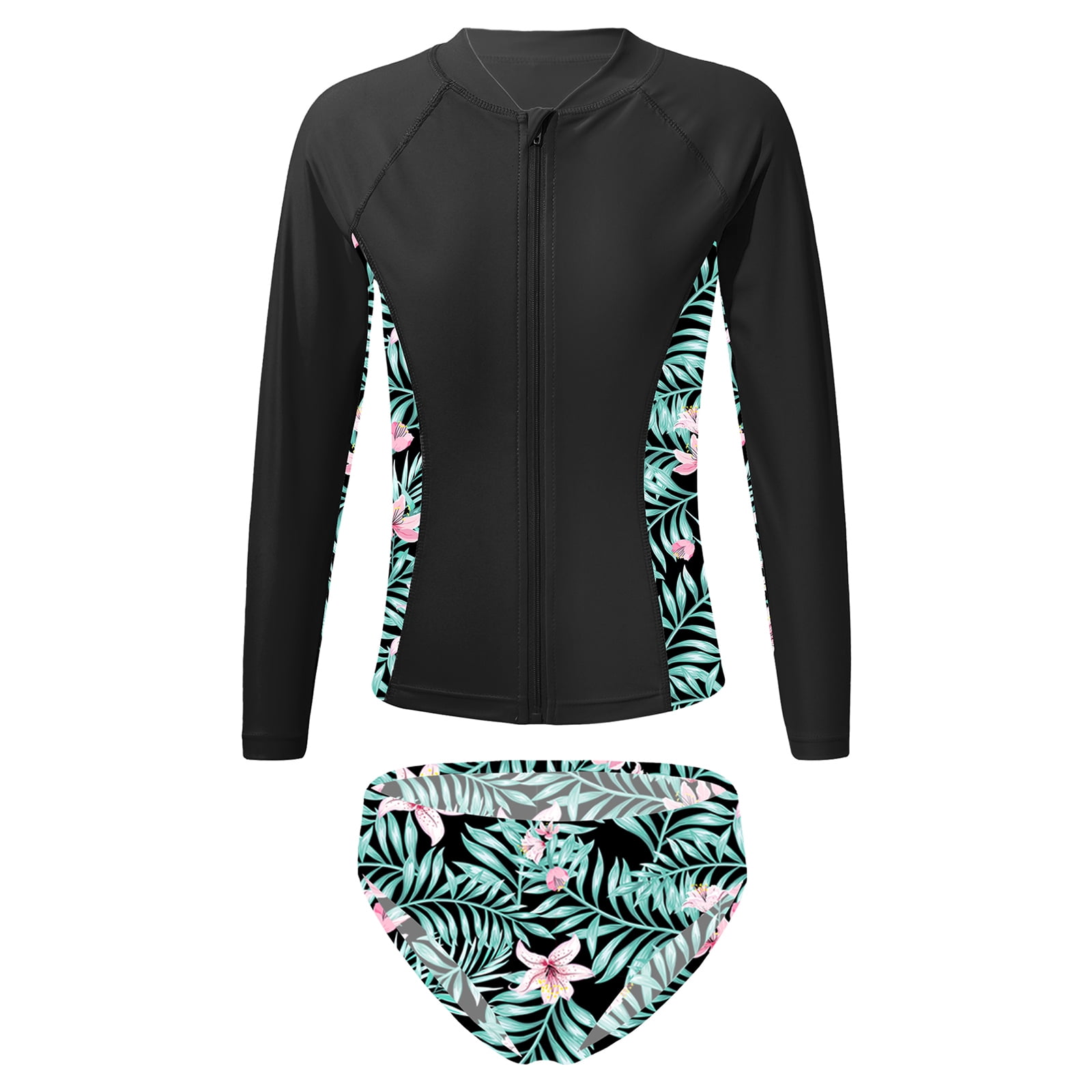 iixpin Rash Guard Sets for Girls Upf 50+ Long Sleeve Swim Zip Up Coat ...