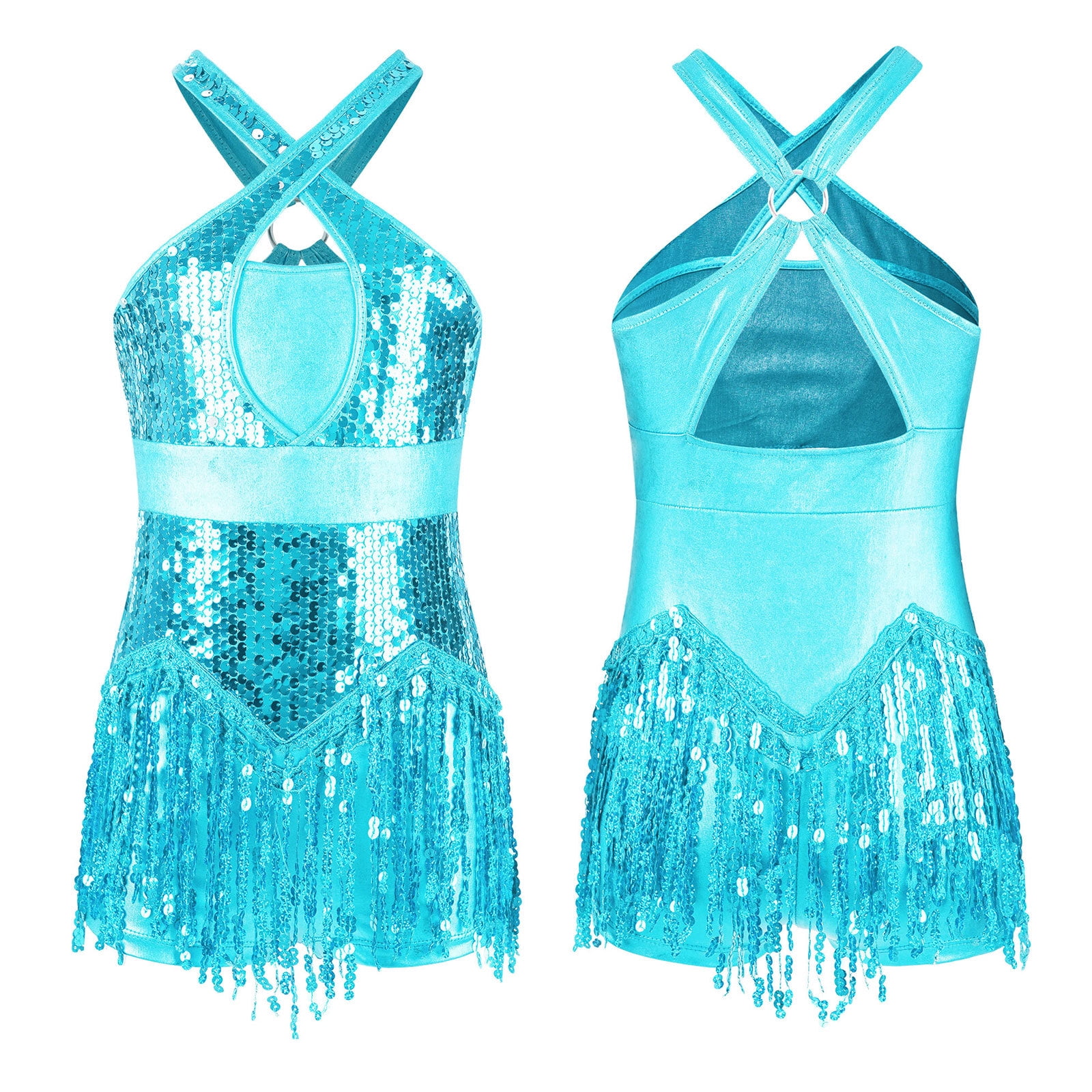 iixpin Sequins Tassel Dance Dress for Girls Latin Ballet Jazz Tango ...
