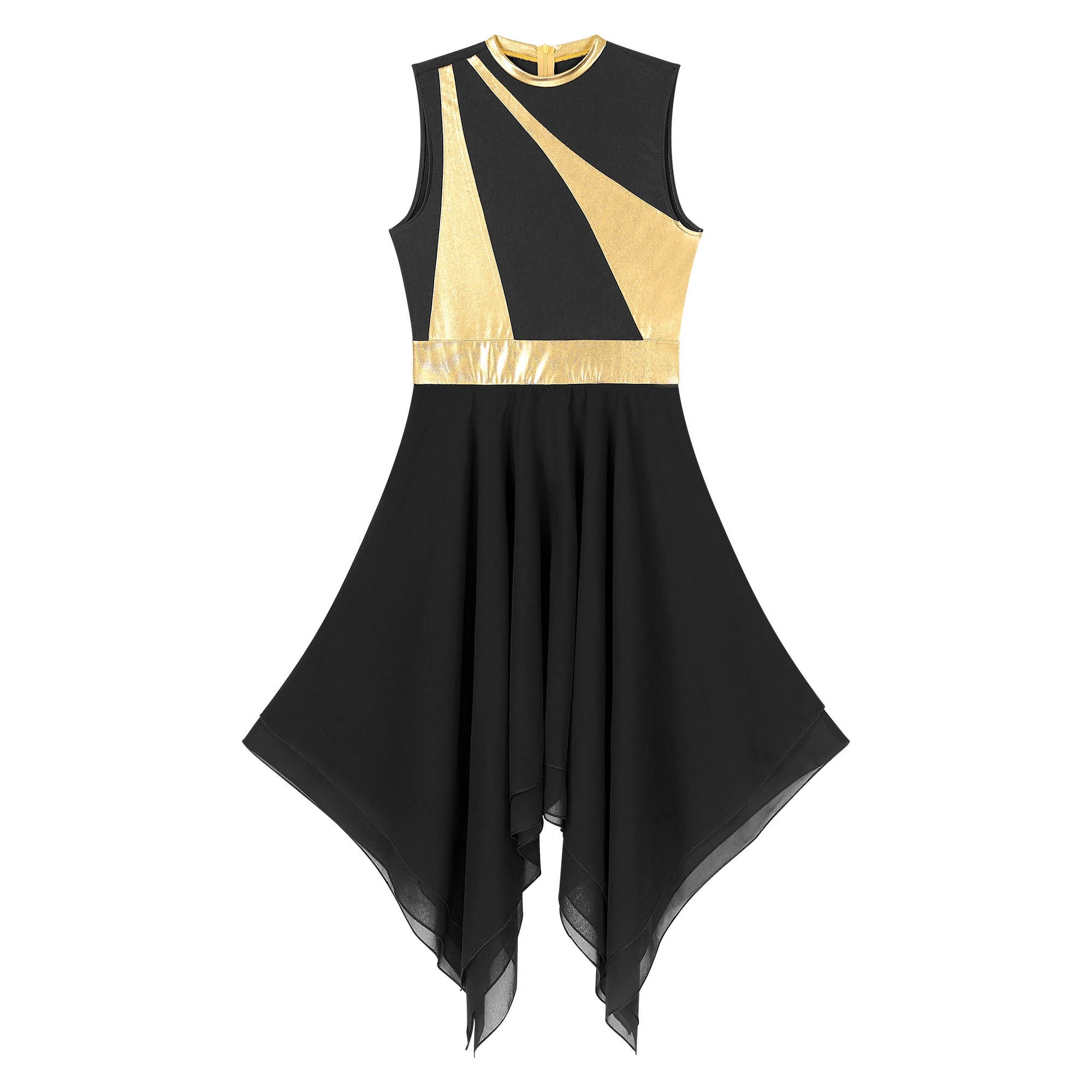 iixpin Women Praise Dance Outfit Metallic Asymmetric Overlay Dress Wide ...
