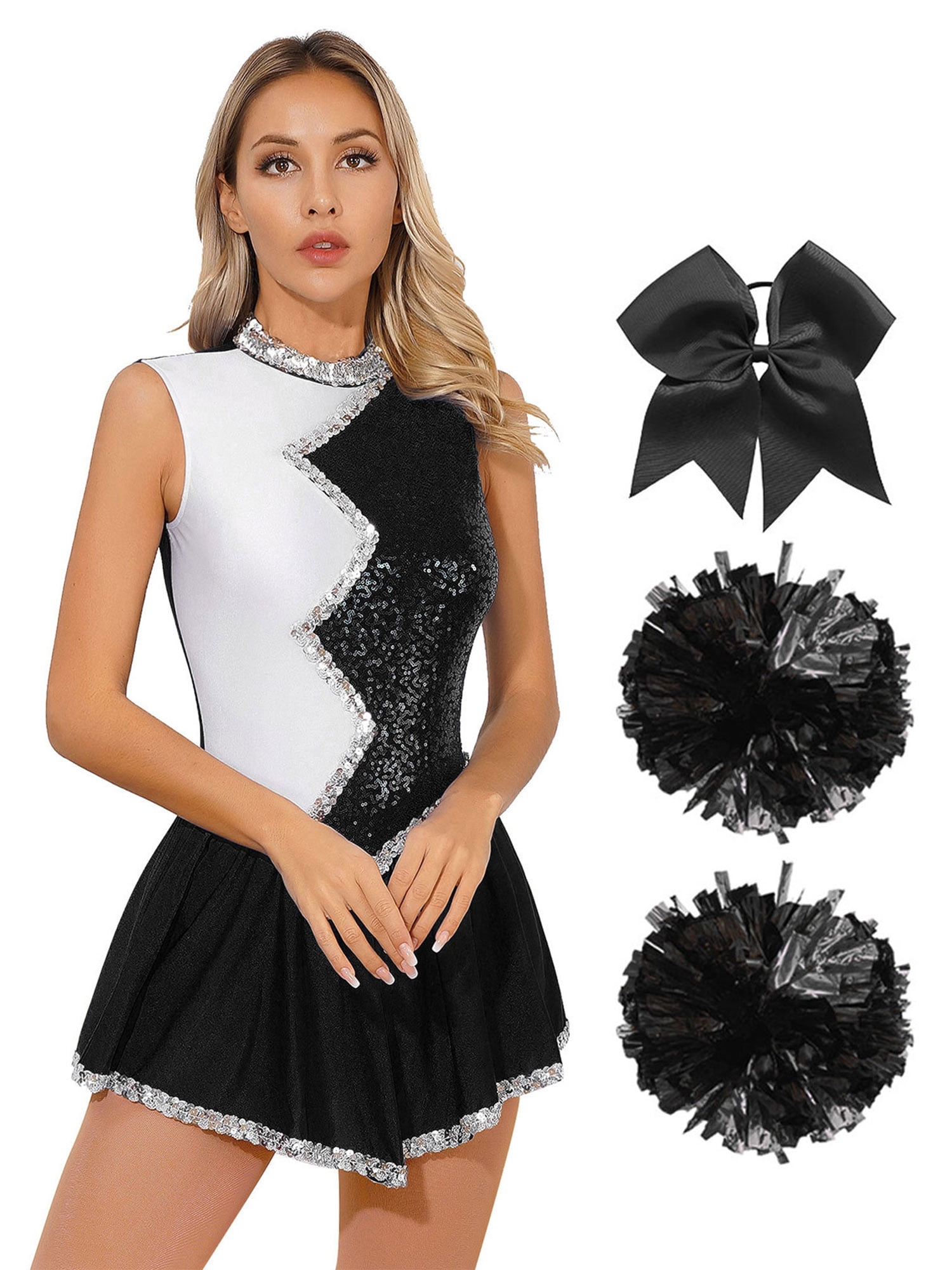 iixpin Women Shiny Sequin Cheerleading Uniform Sleeveless Cheer Leader ...