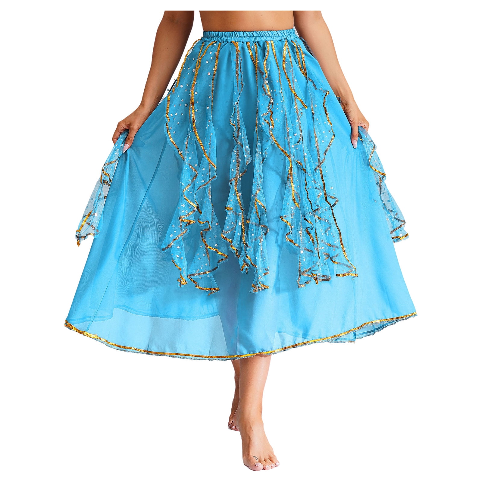 iixpin Women's Belly Dance Costume Belly Dancing Skirts Ruffle Maxi ...