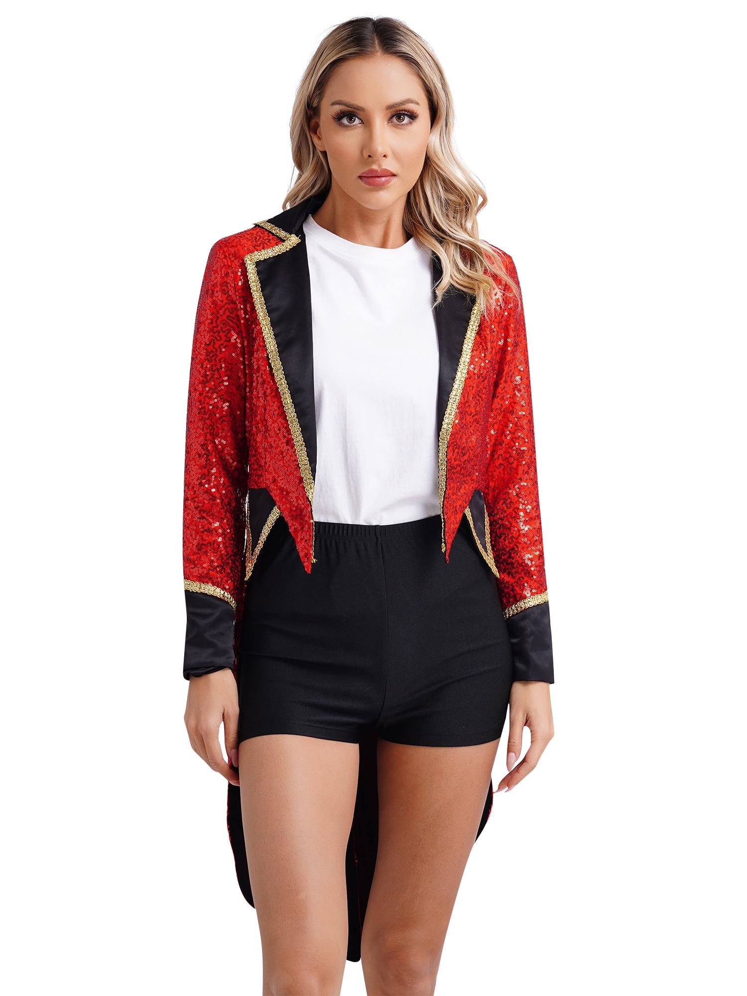 iixpin Women's Circus Ringmaster Sequin Tailcoat Jackets Lion Tamer ...