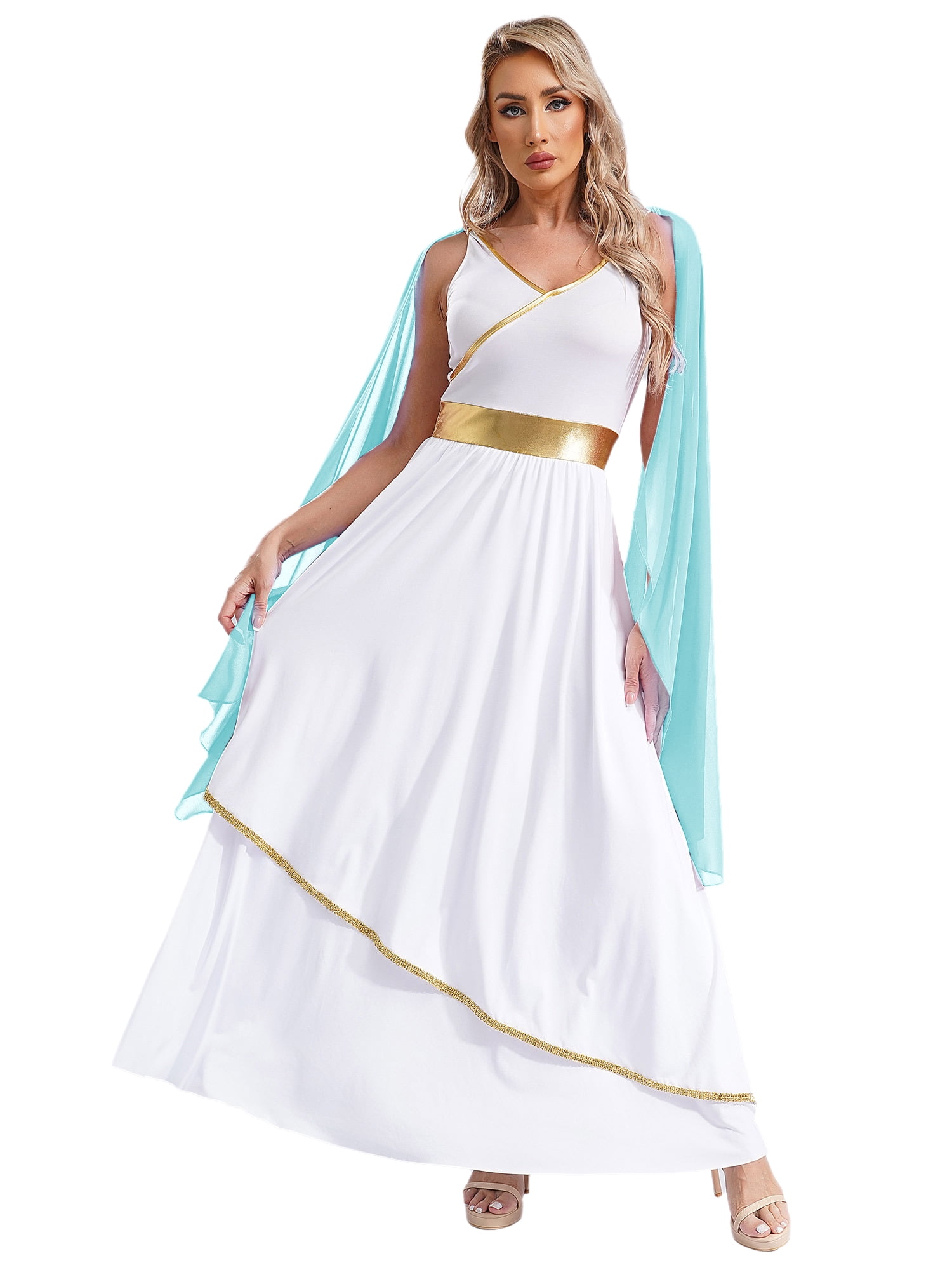 iixpin Women's Roman Lady Greek Queen Costume V Neck Sleeveless Ancient ...