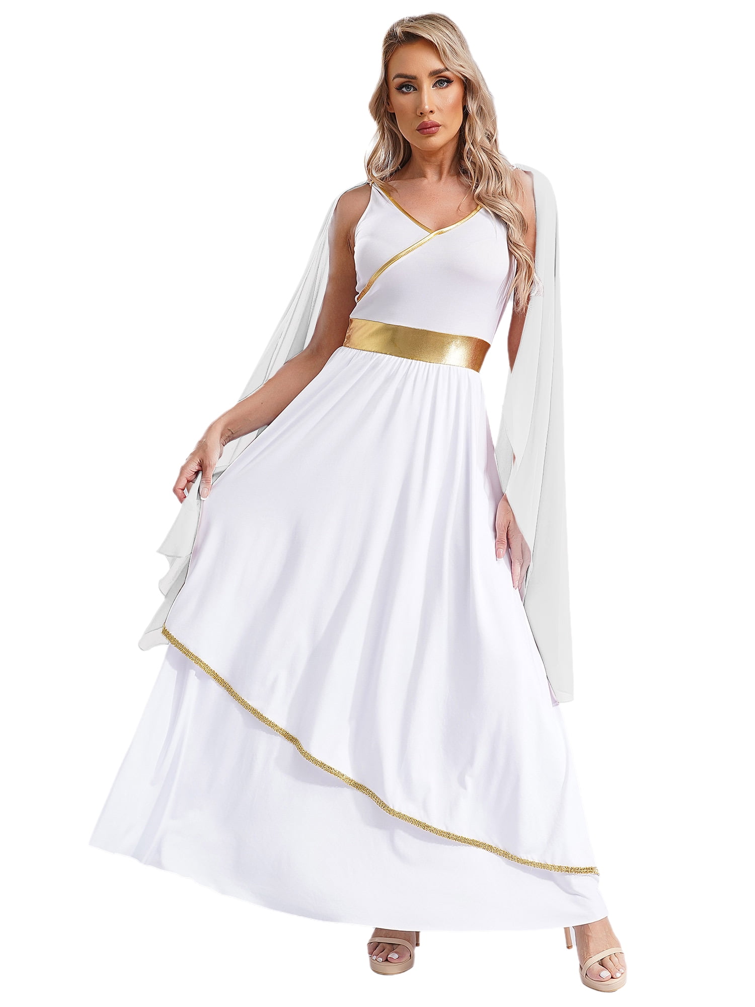 iixpin Women's Roman Lady Greek Queen Costume V Neck Sleeveless Ancient ...