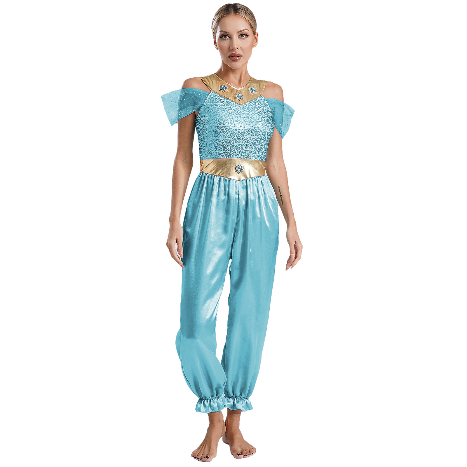 iixpin Womens Arabian Princess Dress Up Sequins Belly Dance Jumpsuit ...