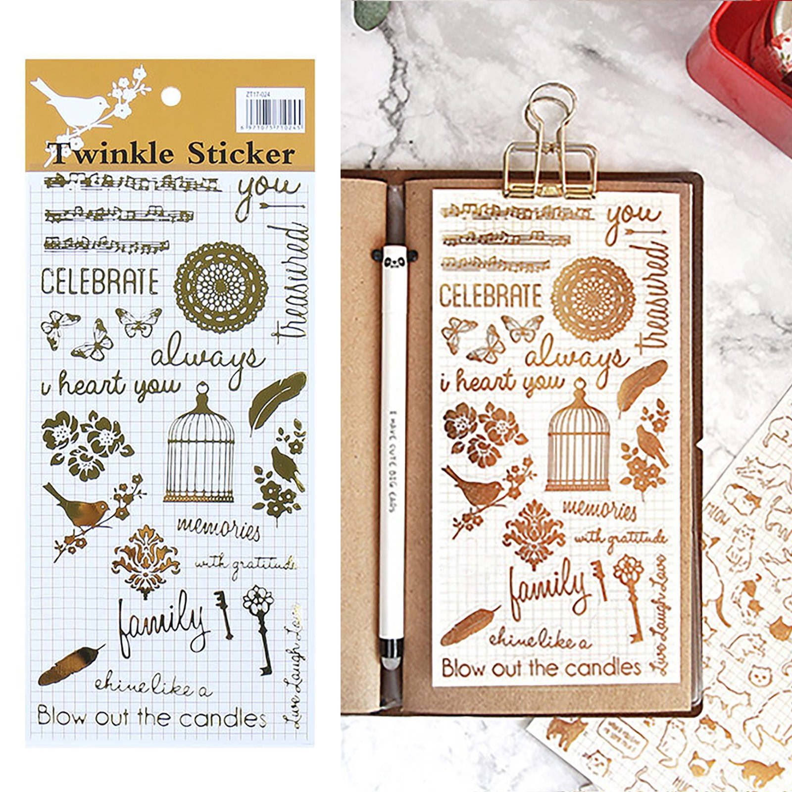 iju7gthy Back to School Supplies Vintage Gold Stamping Sticker ...